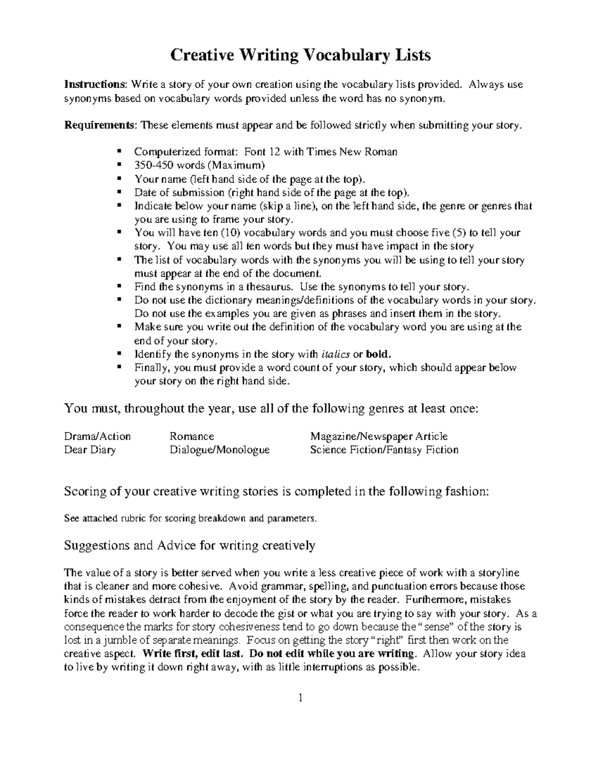Creative Writing Vocabulary List: Synonyms & Story Guide - Studocu