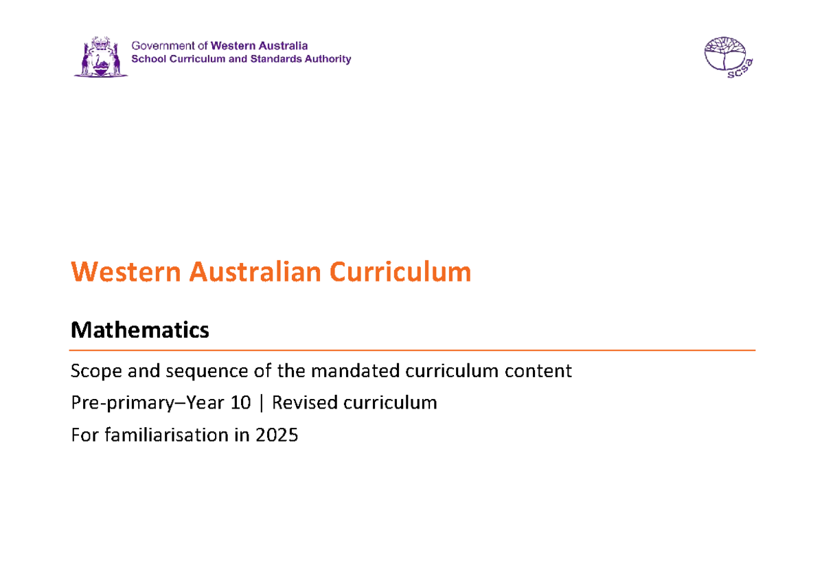 Mathematics Scope and Sequence P-10 for Familiarisation in 2025 - Studocu