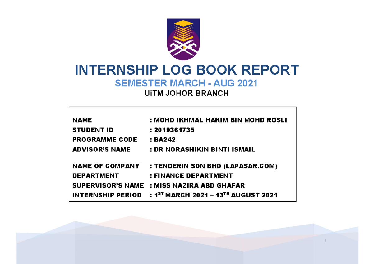 Internship Logbook - BA Program (March to August 2021) - Studocu