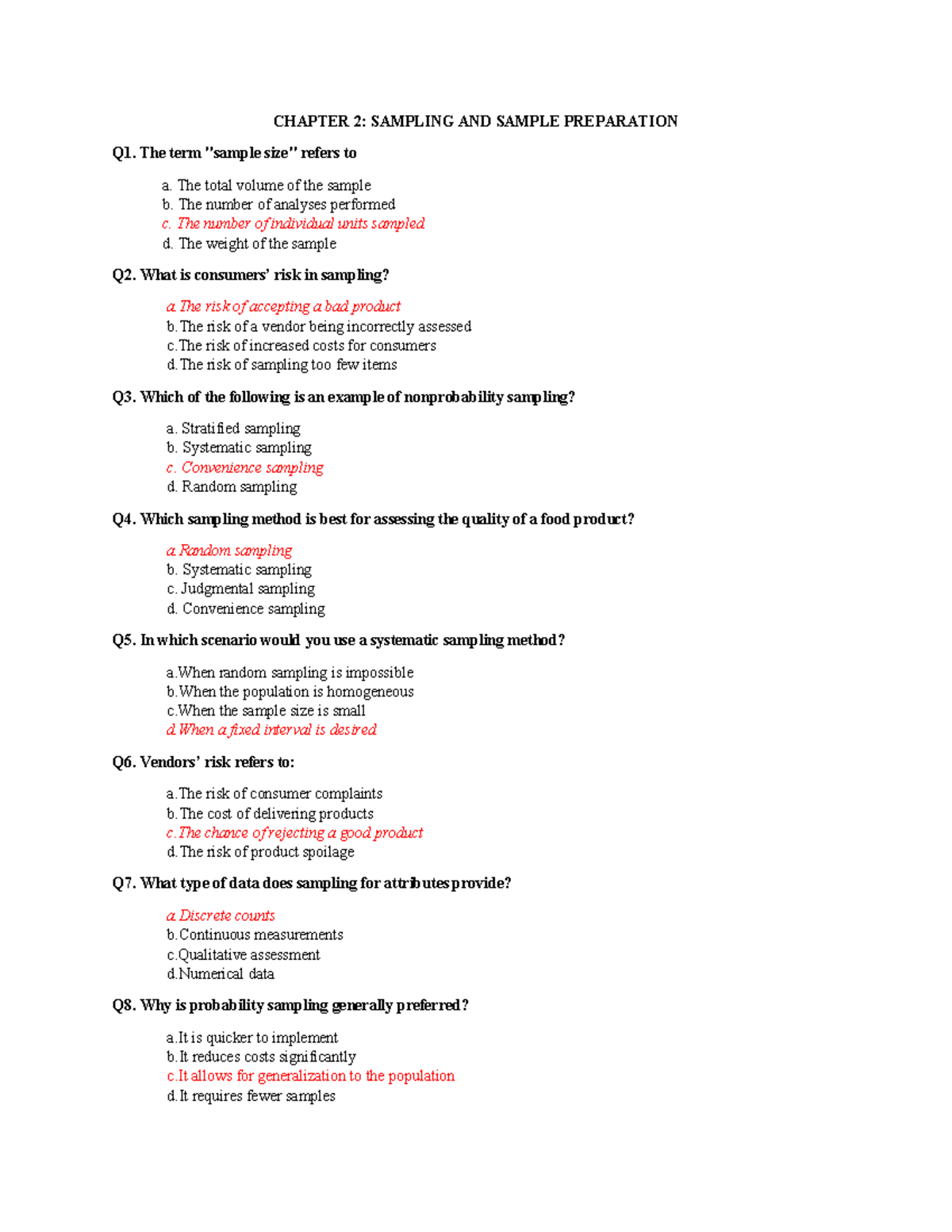 CHAPTER 2: SAMPLING AND SAMPLE PREPARATION - Key Concepts and Questions - Studocu