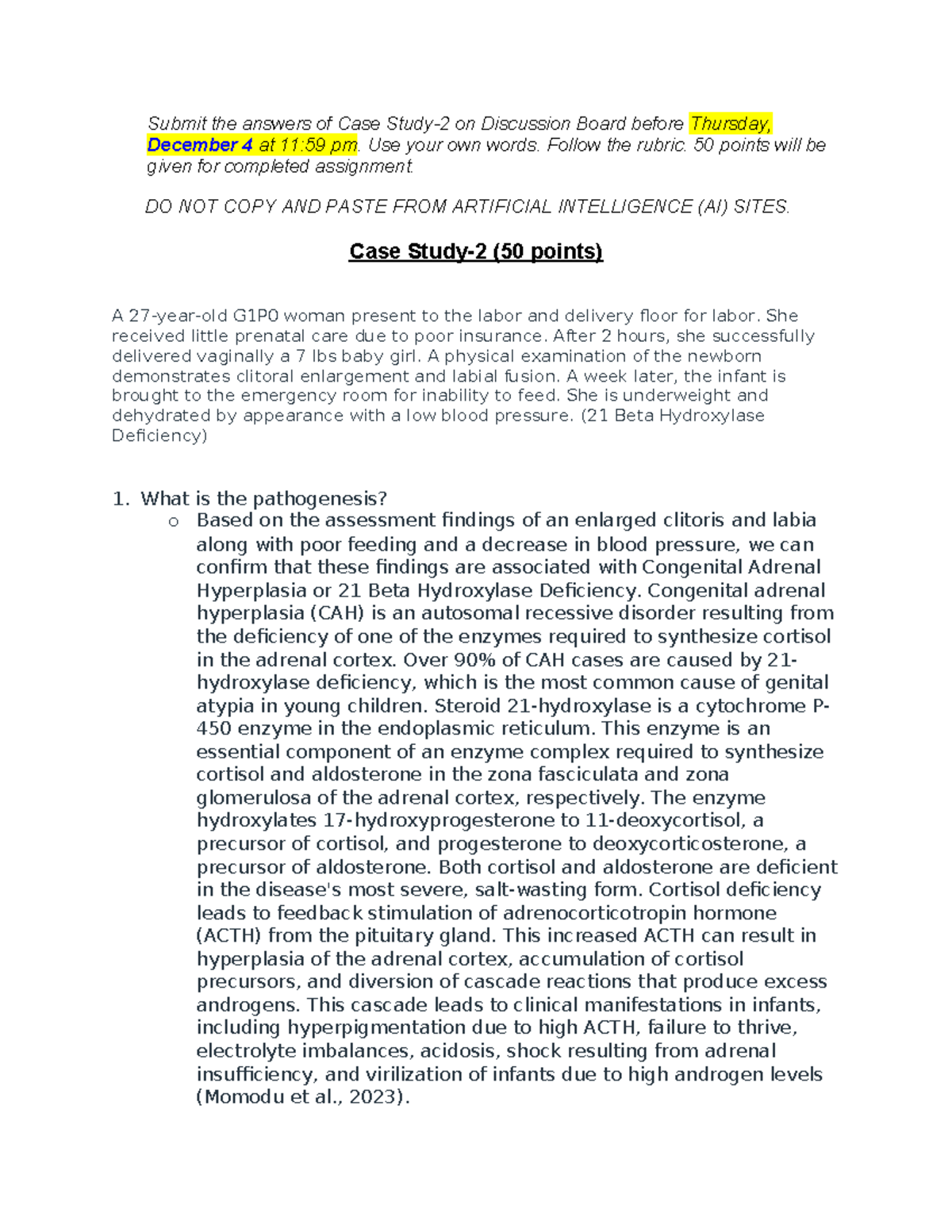 CS2CAH - Case Study on 21 Beta Hydroxylase Deficiency - Studocu