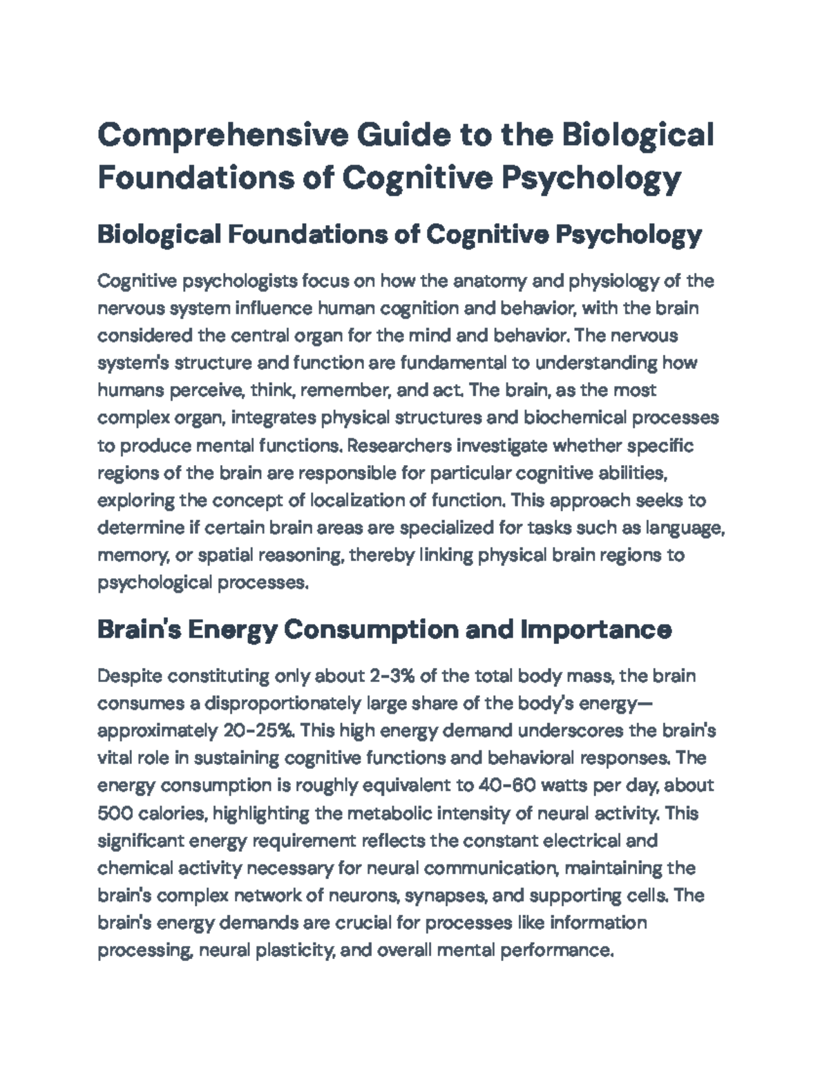 Biological Foundations of Cognitive Psychology: Nervous System Insights ...