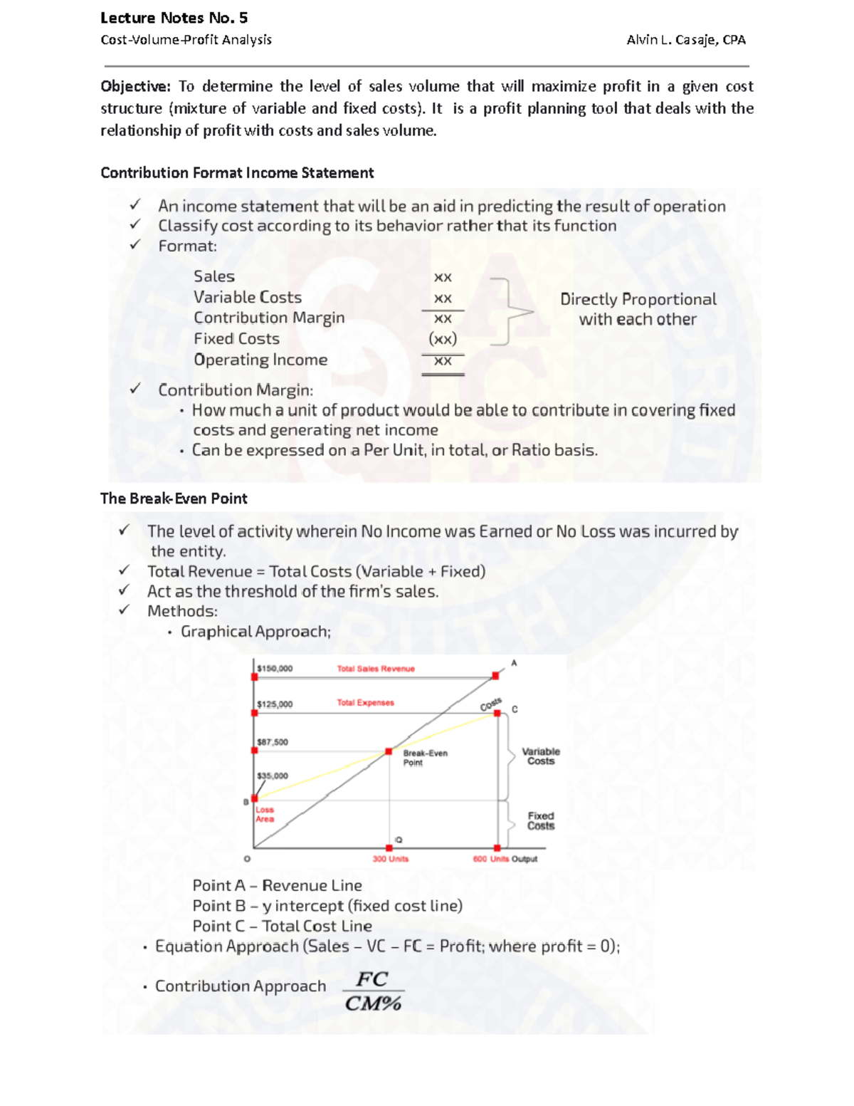 Lecture Notes - 5. Cost-Volume-Profit Analysis - Cost-Volume-Profit ...