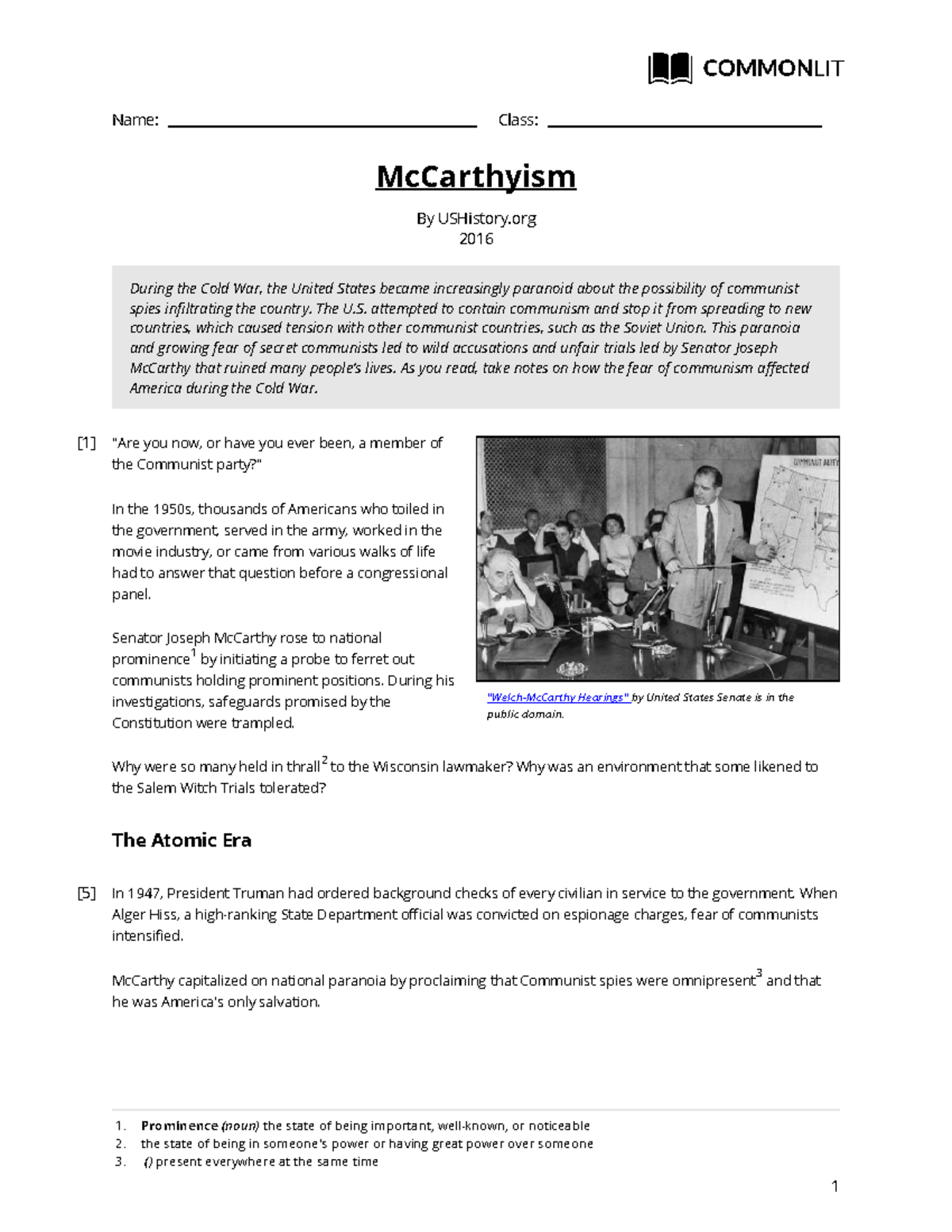 USHistory.org: McCarthyism - Cold War Paranoia and Its Impact - Studocu