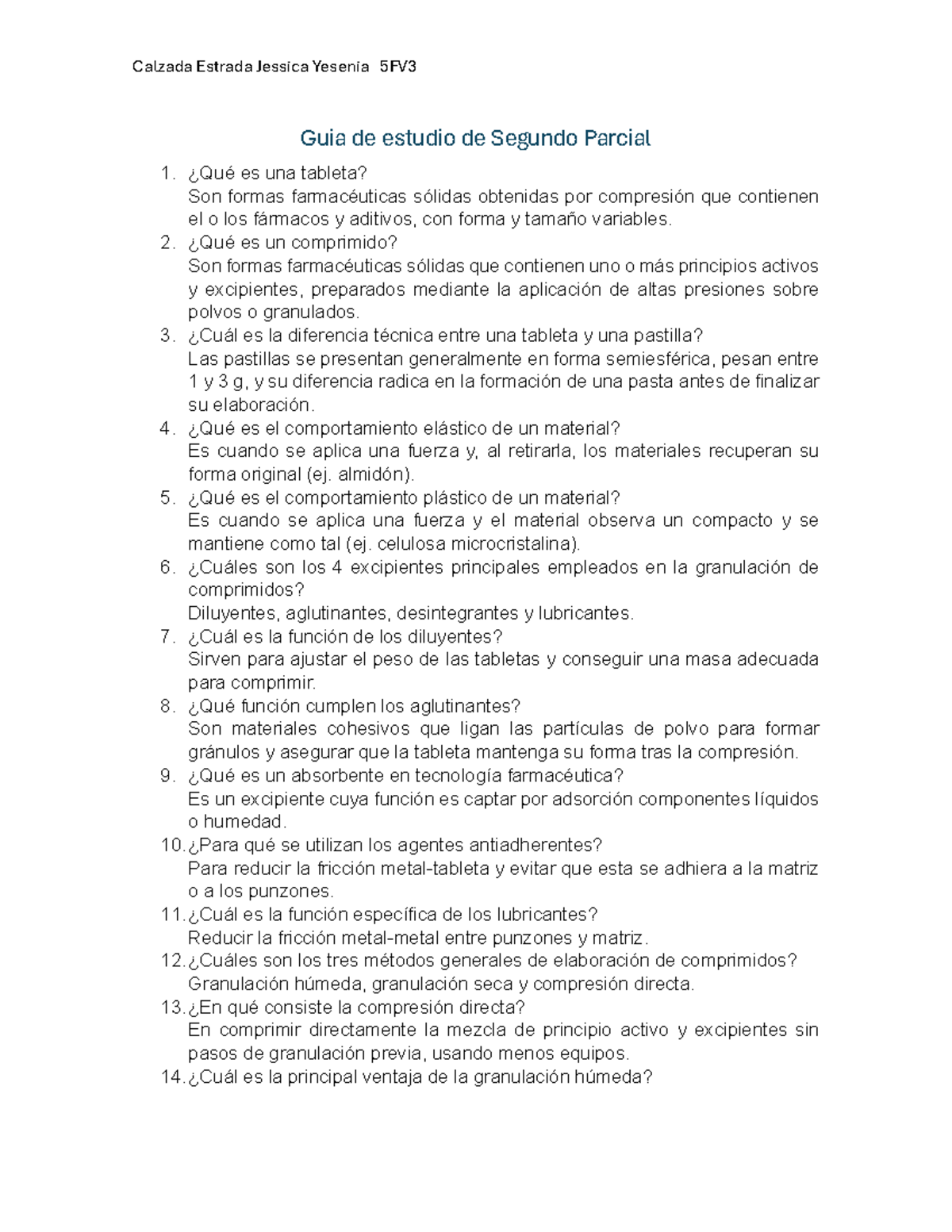 Guía de Estudio para el Segundo Parcial 5FV3: Formas Farmacéuticas y ...