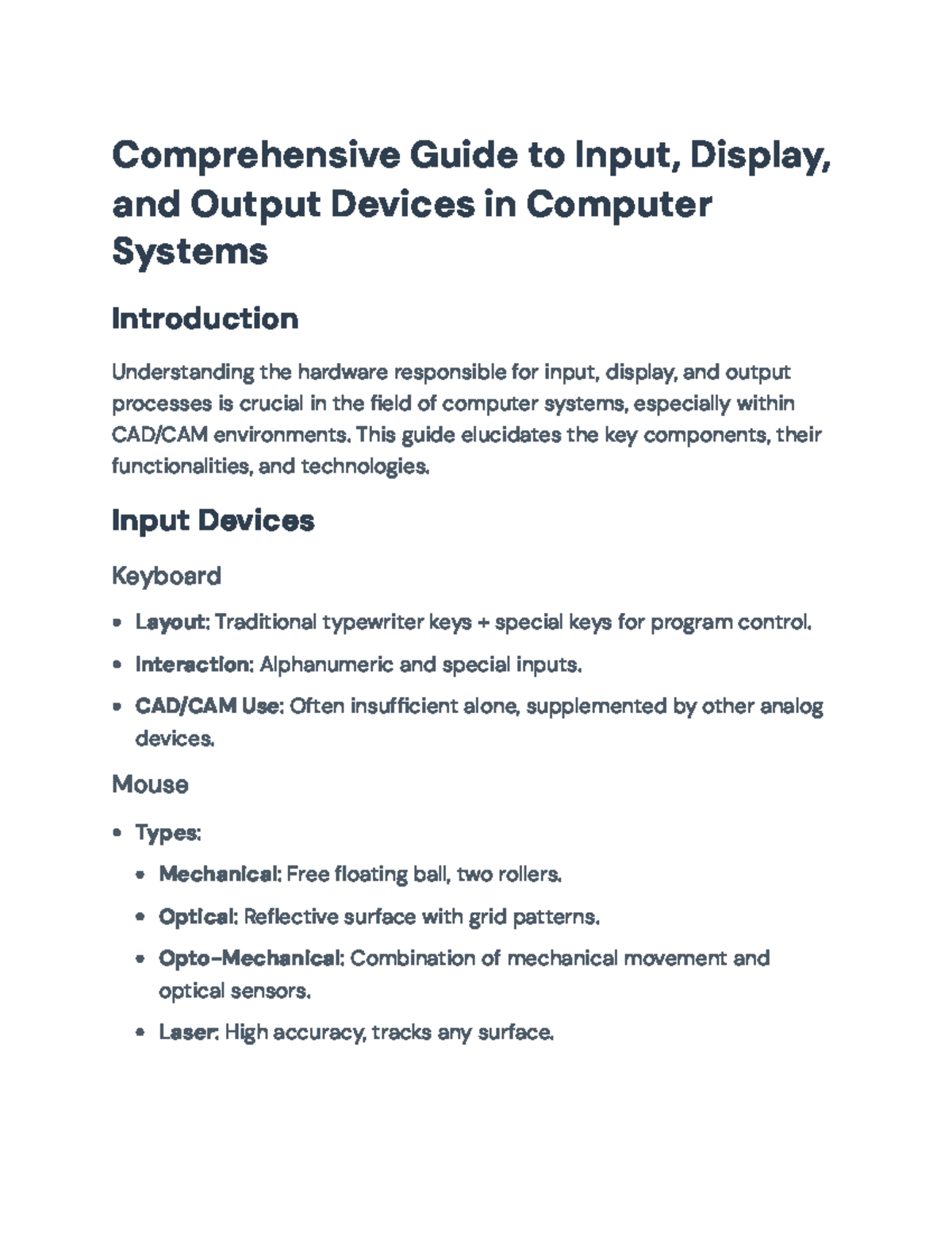 Guide to Input, Display, and Output Devices in Computer Systems ...