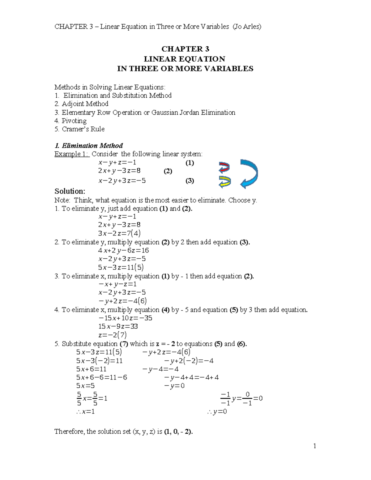 CHAPTER 3 Linear Equations in 3+ Variables: Methods & Examples - Studocu