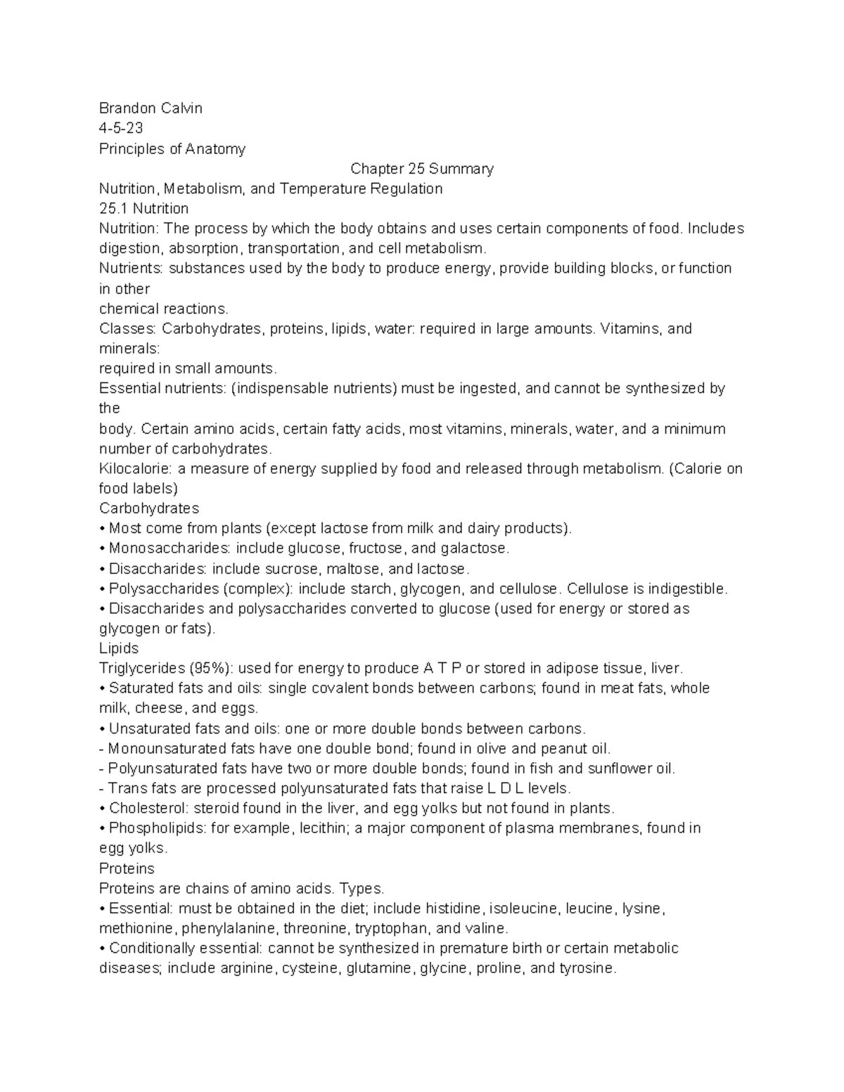 Chapter 25 Summary - Brandon Calvin 4-5- Principles of Anatomy Chapter ...