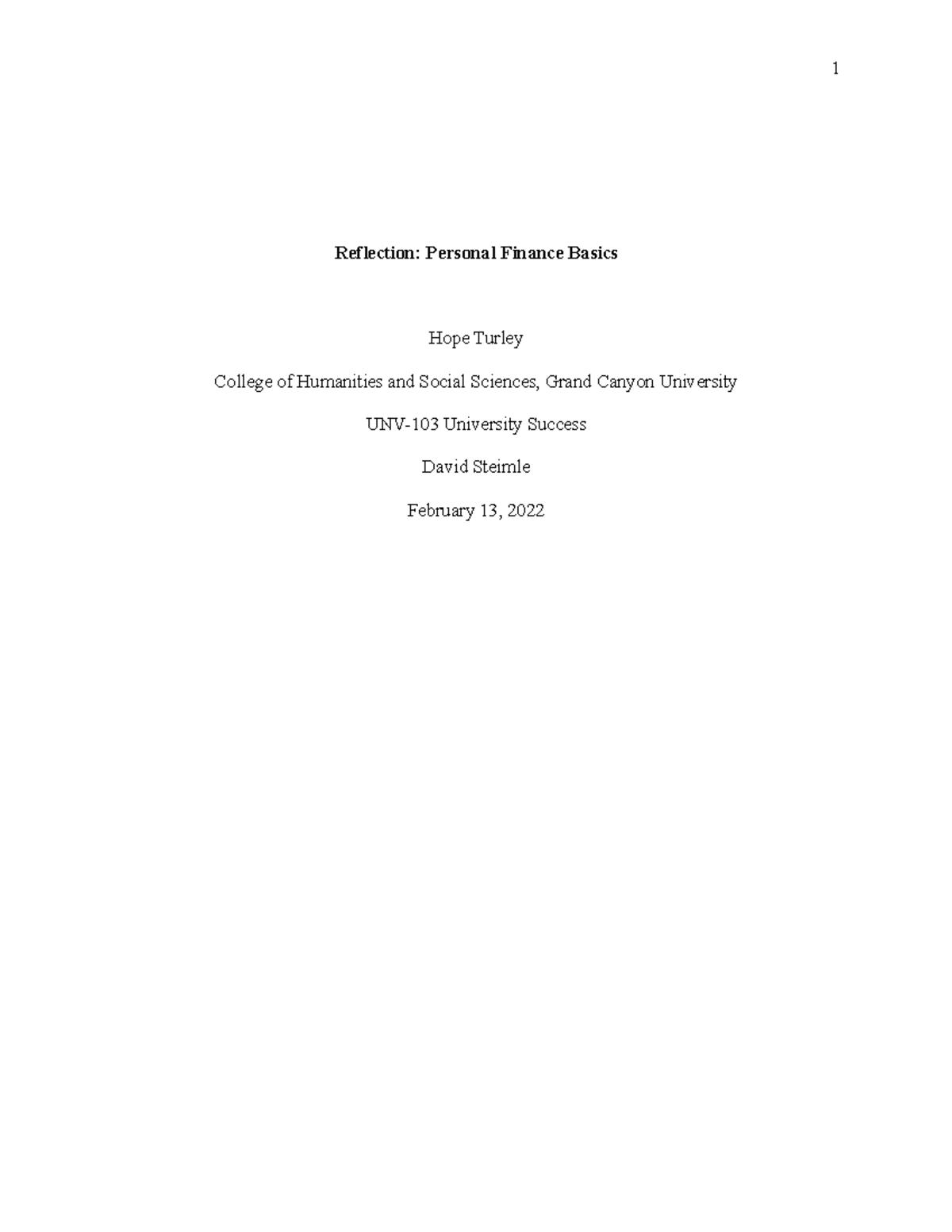 Personal Finances Basics Reflection - Reflection: Personal Finance ...