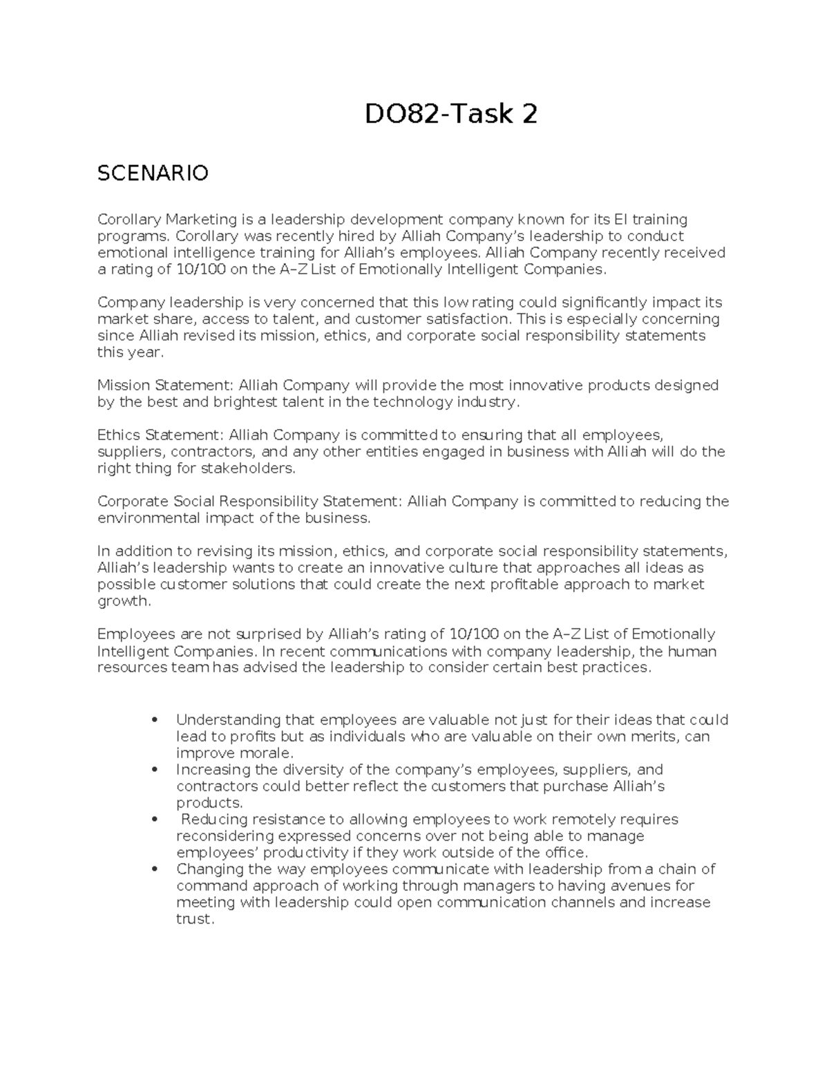 DO82- task 2 - DO82- task 2 - DO82-Task 2 SCENARIO Corollary Marketing ...