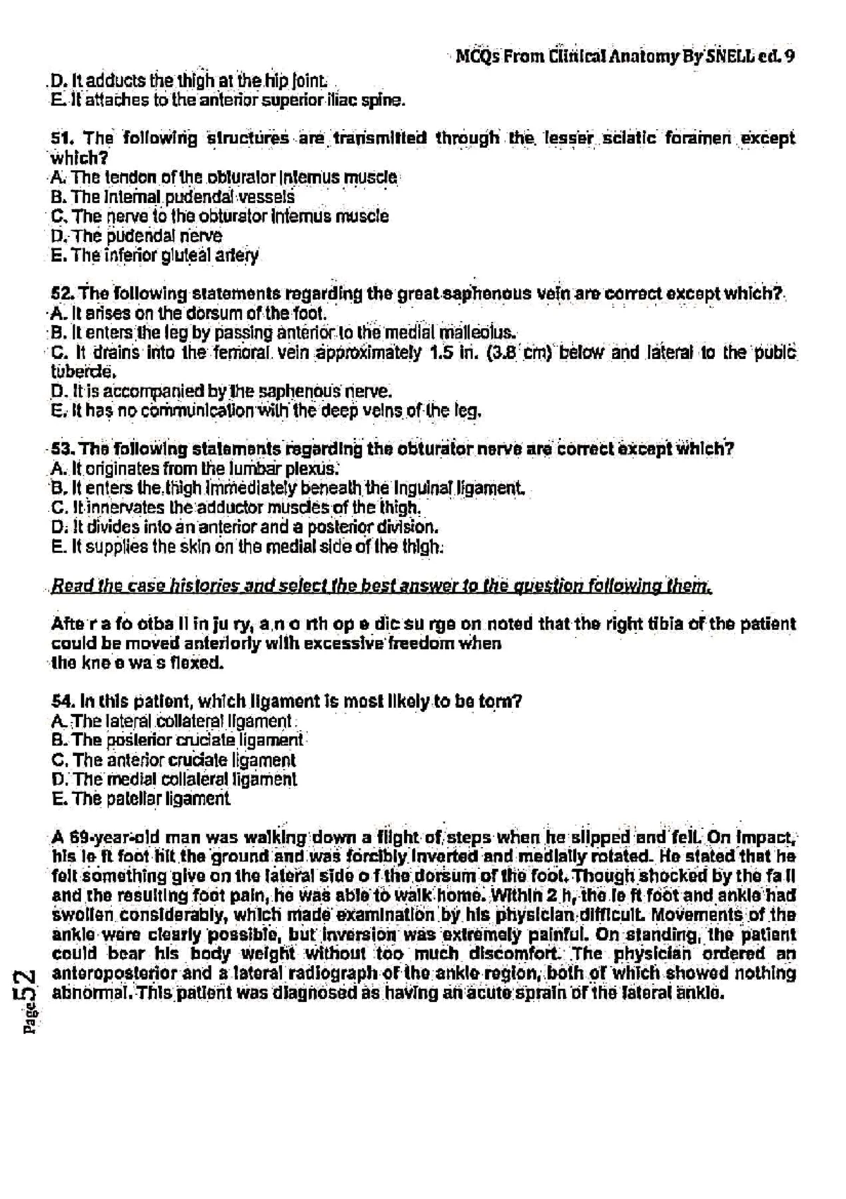Quiz378: MCQs on Clinical Anatomy - Snell Ed. 9 - Studocu