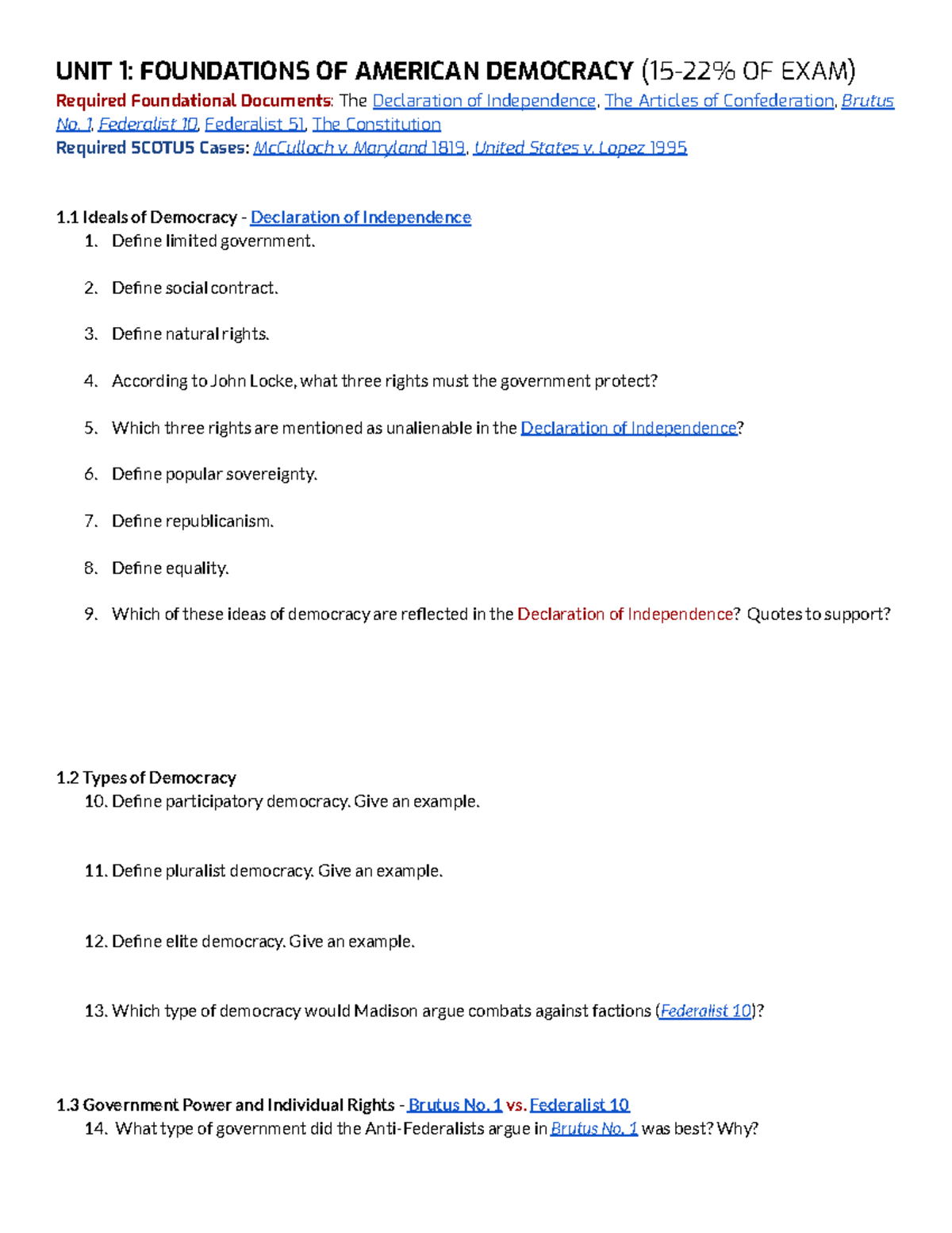 Unit 1 Review: Foundations of American Democracy (Exam Prep) - Studocu