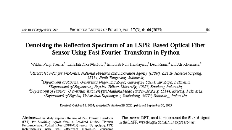 Denoising Reflection Spectrum of Optical Fiber Sensor Using FFT - Studocu