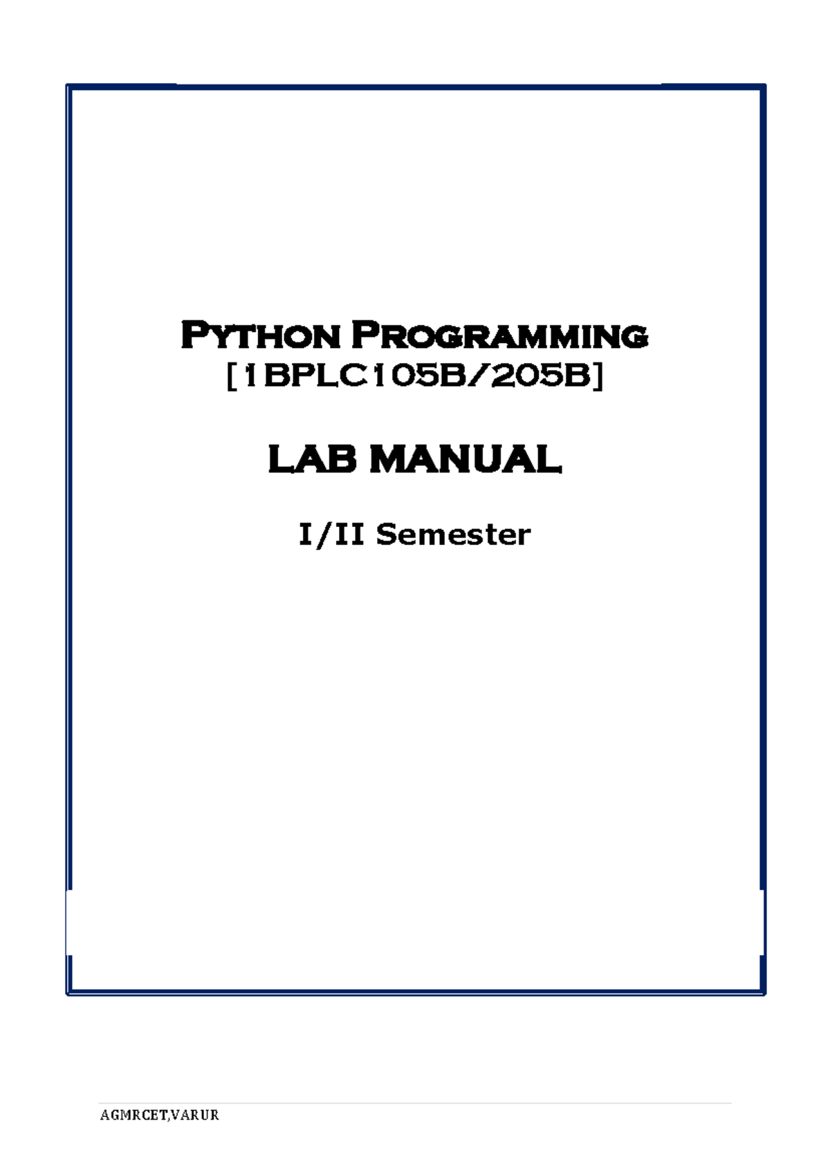 Python Programming Lab Manual (1BPLC105B) - Semester 2025 - Studocu