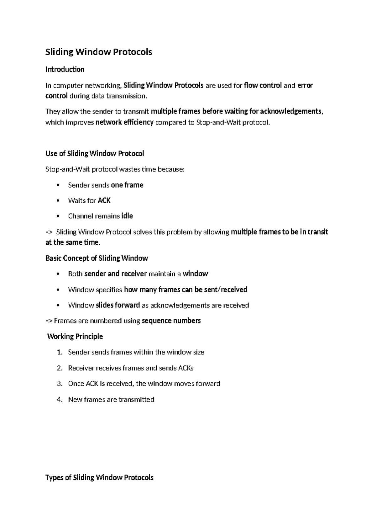 Sliding Window Protocols Overview and Data Link Layer Functions - Studocu