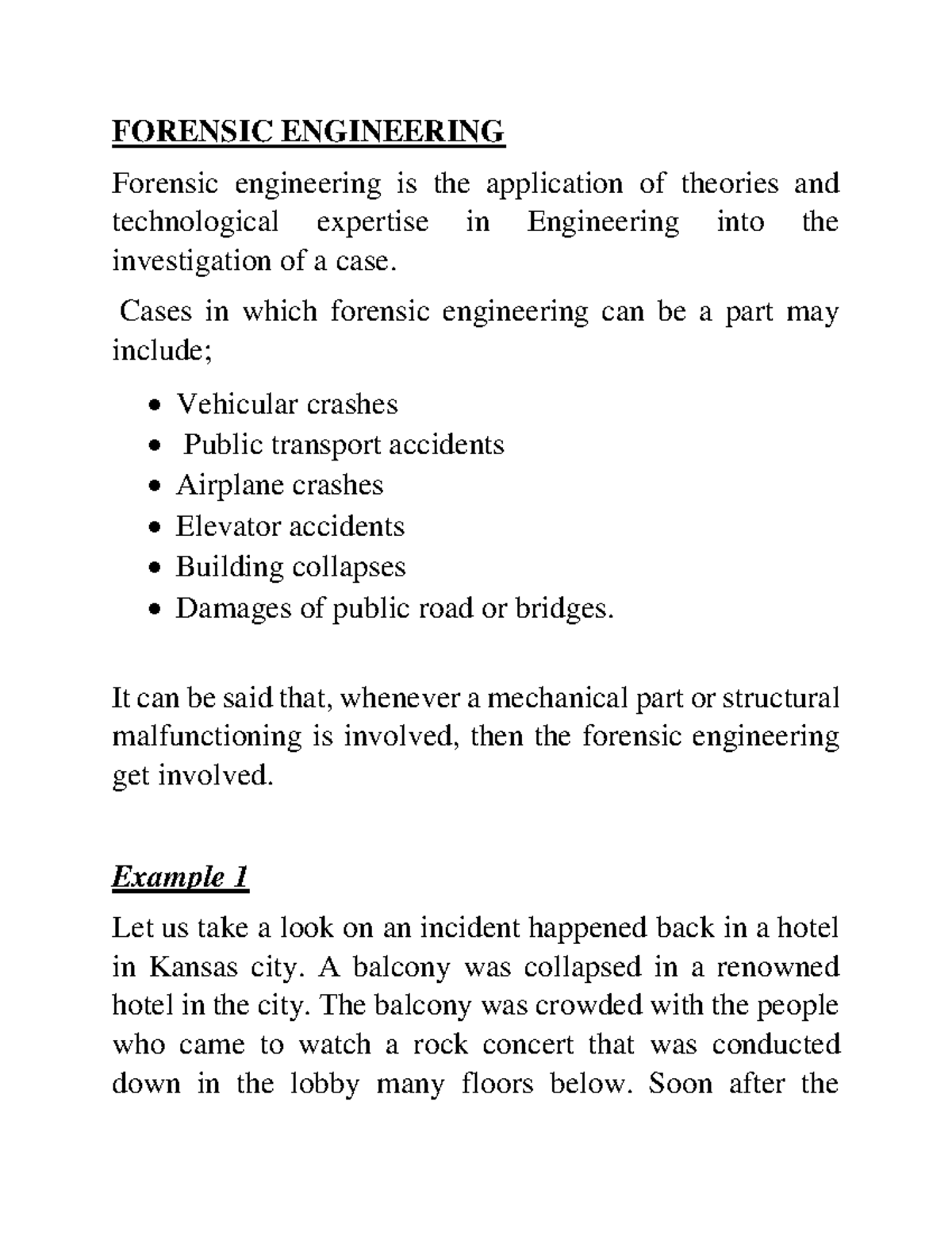 Forensic Engineering Overview and Applications in Investigations - Studocu