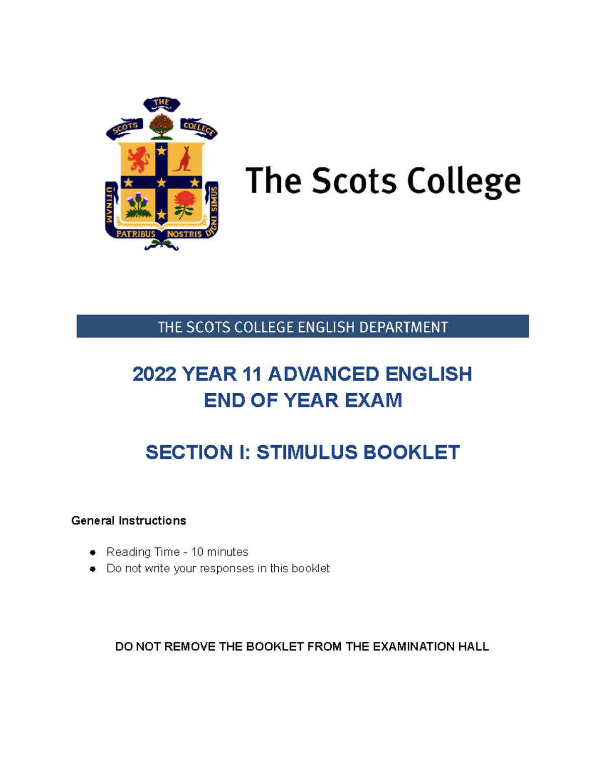 2022 Year 11 Advanced English End of Year Exam - Stimulus Booklet - Studocu