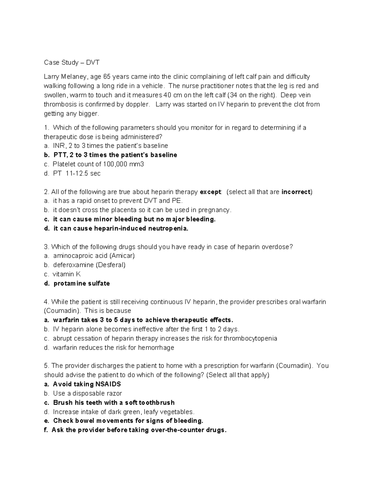 DVT - DVT case study with answers and explanations - Case Study – DVT ...