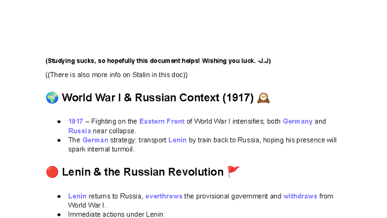 World History: WW1 to Early Cold War Overview (HIST 101) - Studocu
