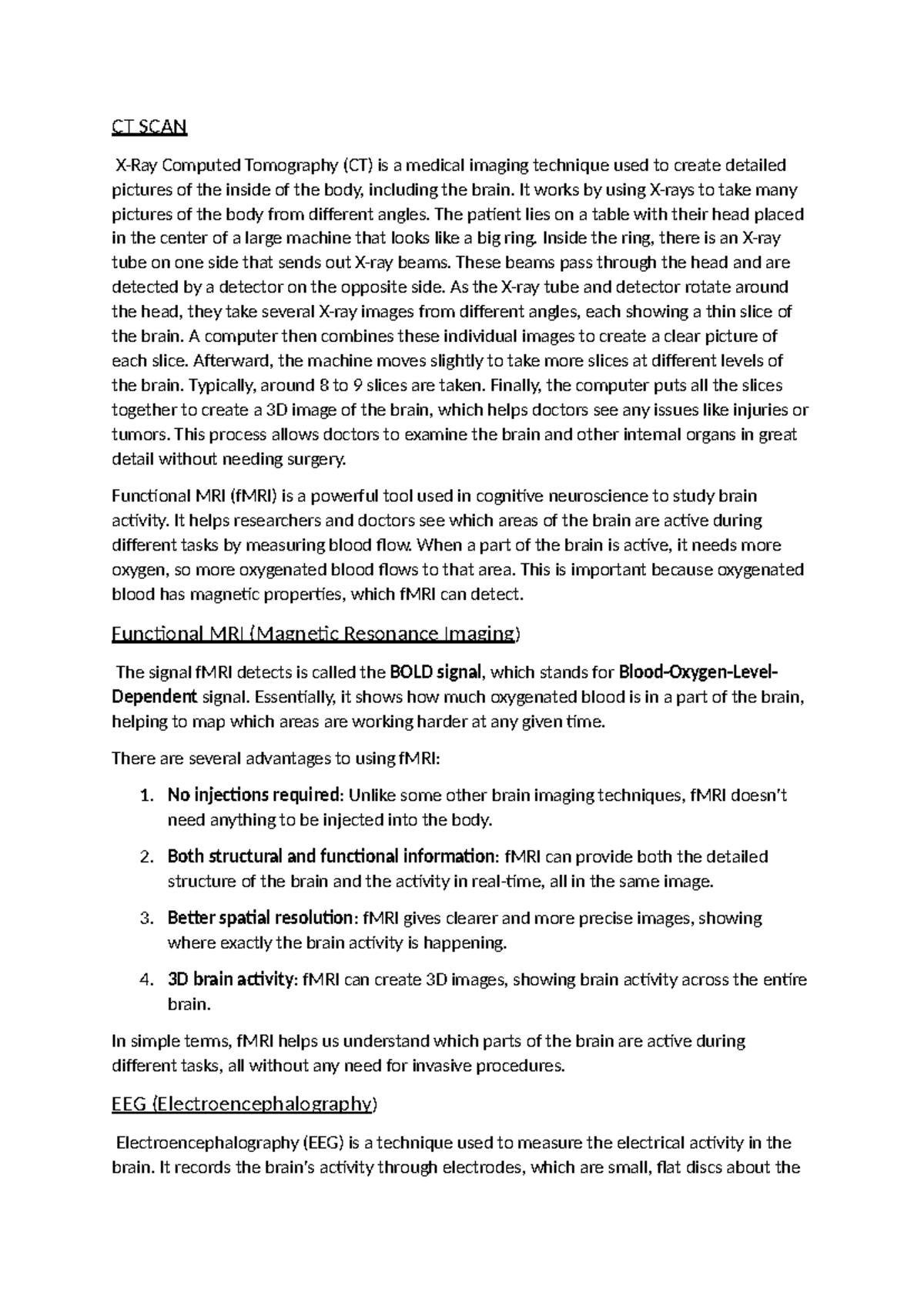Unit 3: Bio Psych - Brain, Spinal Cord & Imaging Methods Overview - Studocu