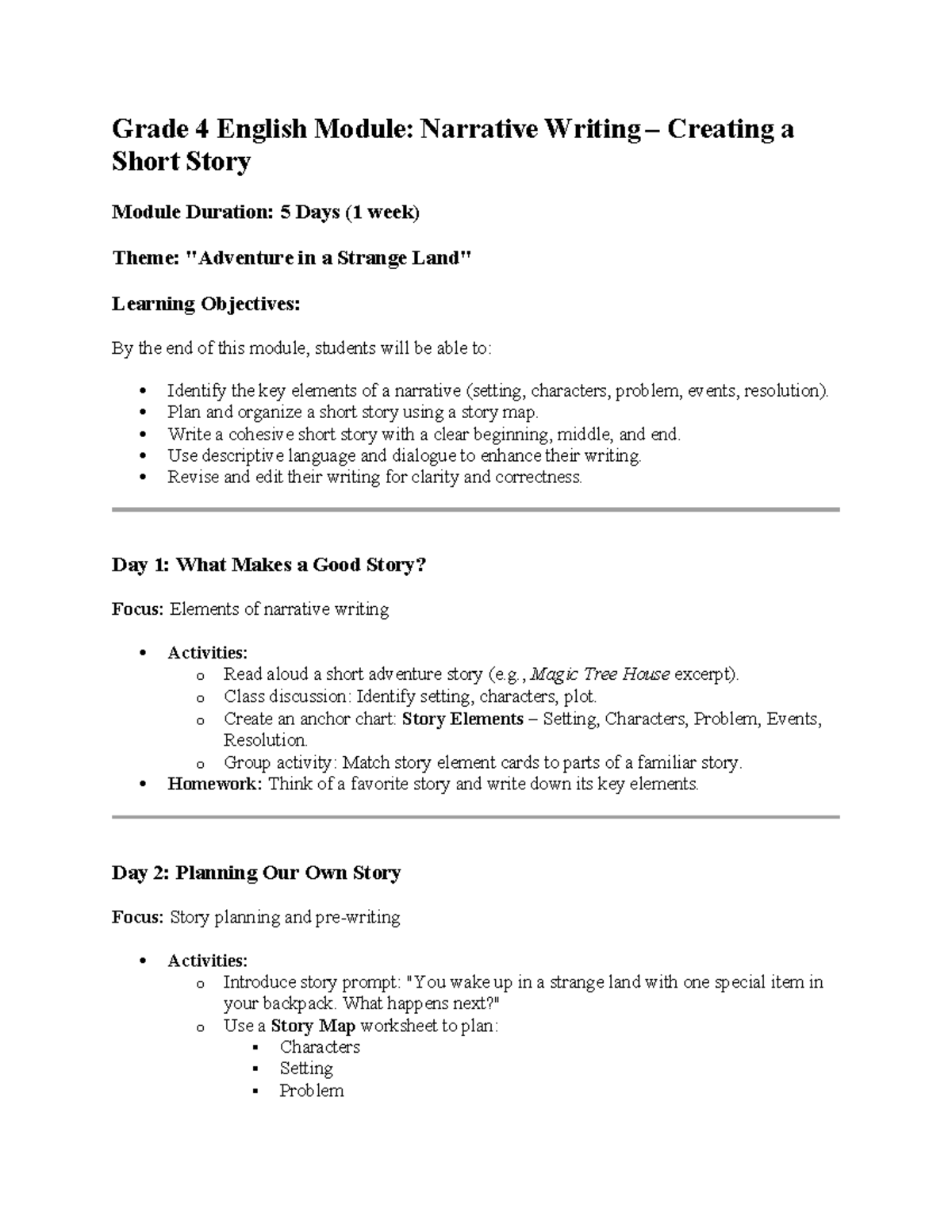 Grade 4 English: Narrative Writing Module on Short Story Creation - Studocu