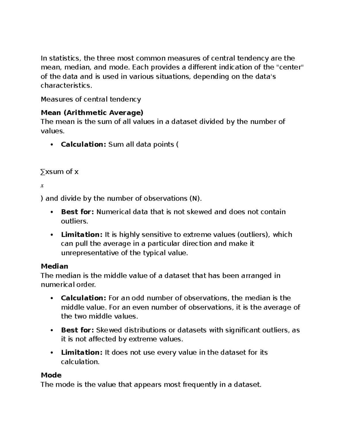 Statistics - Measures of Central Tendency Explained - Studocu