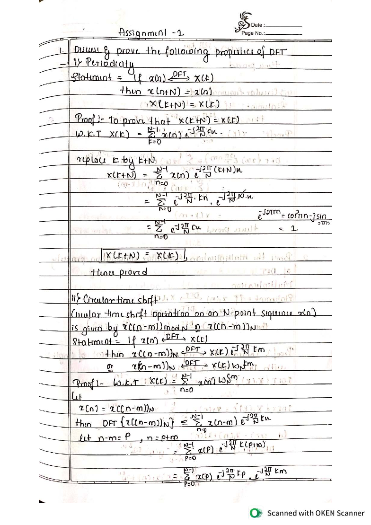 DSP Assignment 1 - Properties of DFT and Signal Processing - Studocu