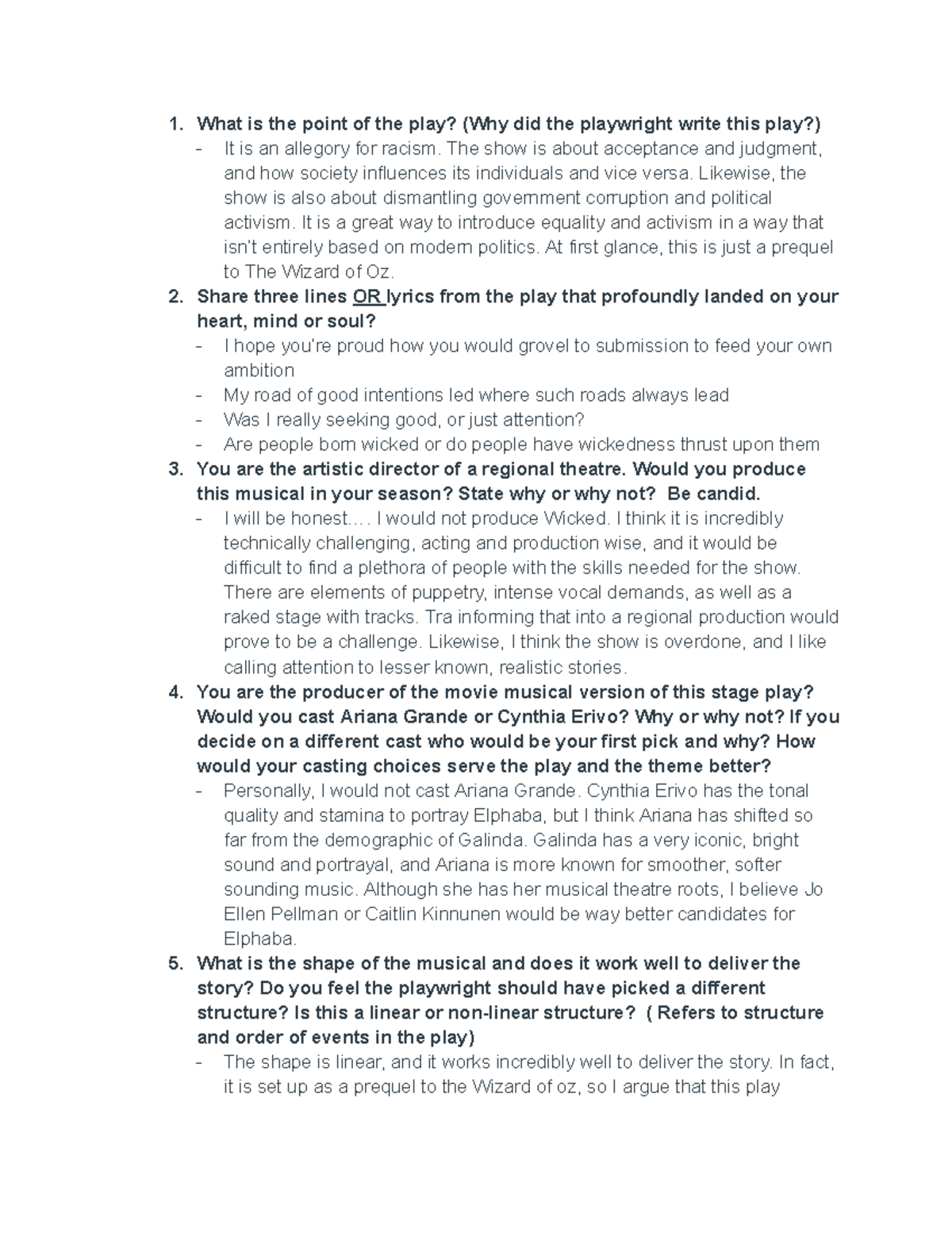 Wicked Analysis: Themes, Characters, and Production Insights - Studocu