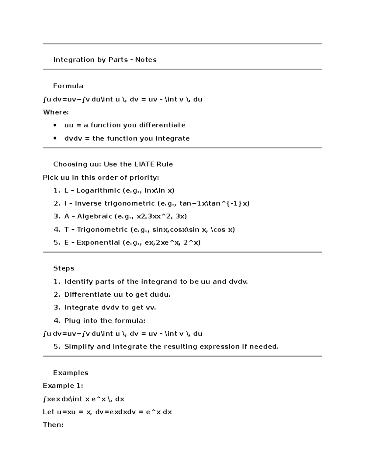 MATH 1090 IBP - MATH 1090 IBP - 📘 Integration by Parts - Notes 🔹 ...