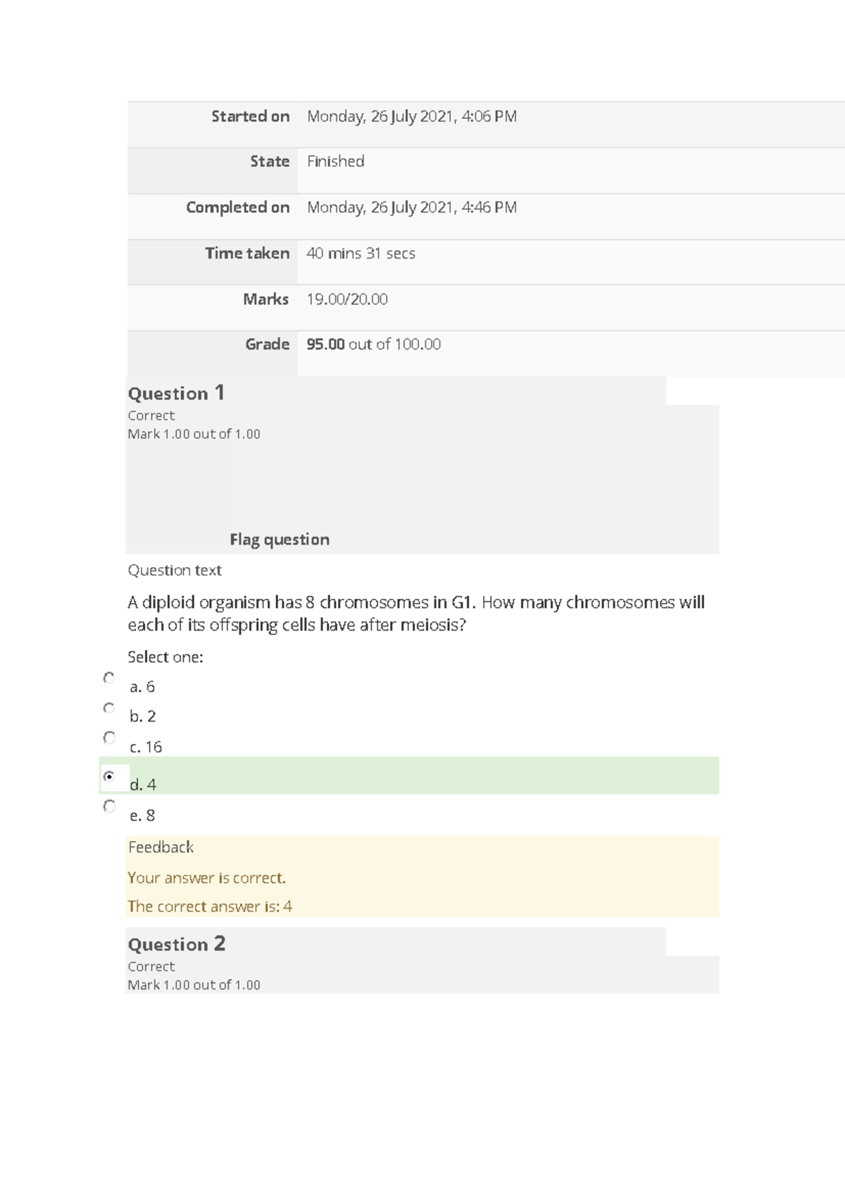 BIOL 1121 Graded Quiz Unit 6 - Started on Monday, 26 July 2021, 4:06 PM ...