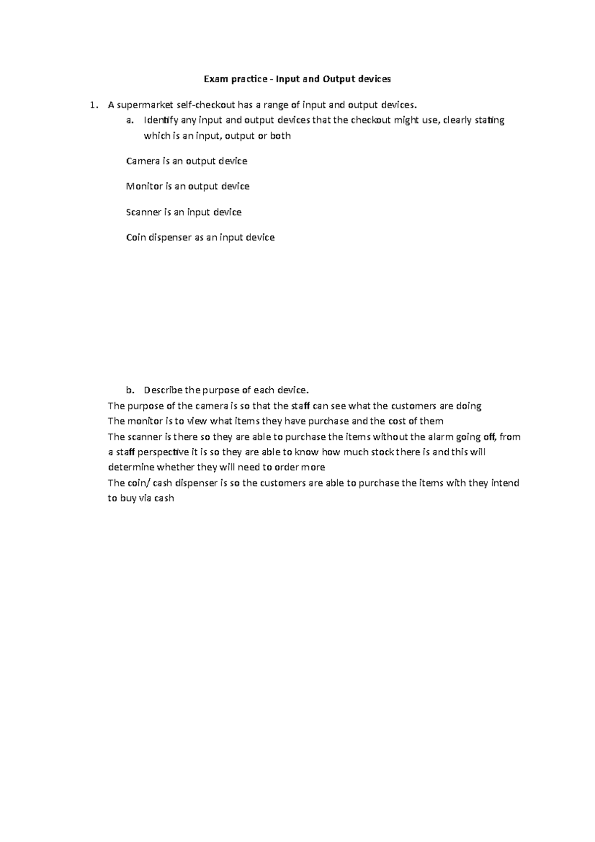 Exam-practice-questions for Input and Output k - Exam practice - Input and Output devices A ...