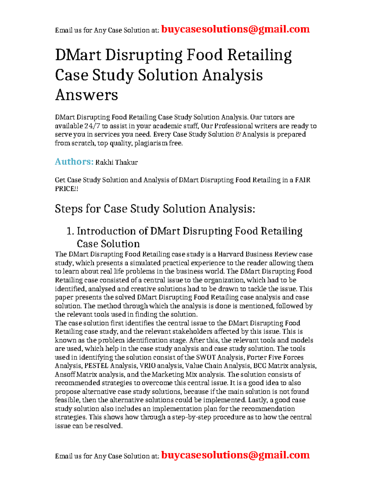 Case Study Solution & Analysis for DMart Food Retailing Challenges ...