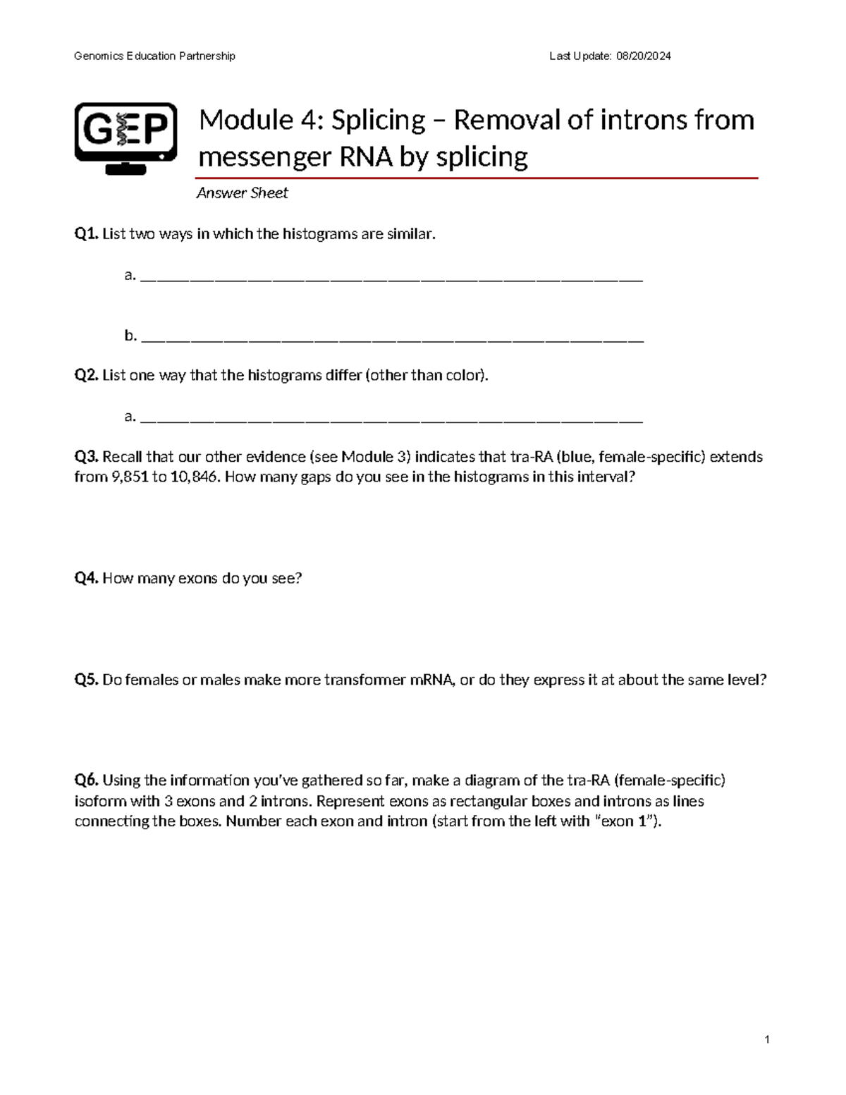 Module 4 Homework Answers: Splicing of mRNA & Gene spd-2 - Studocu
