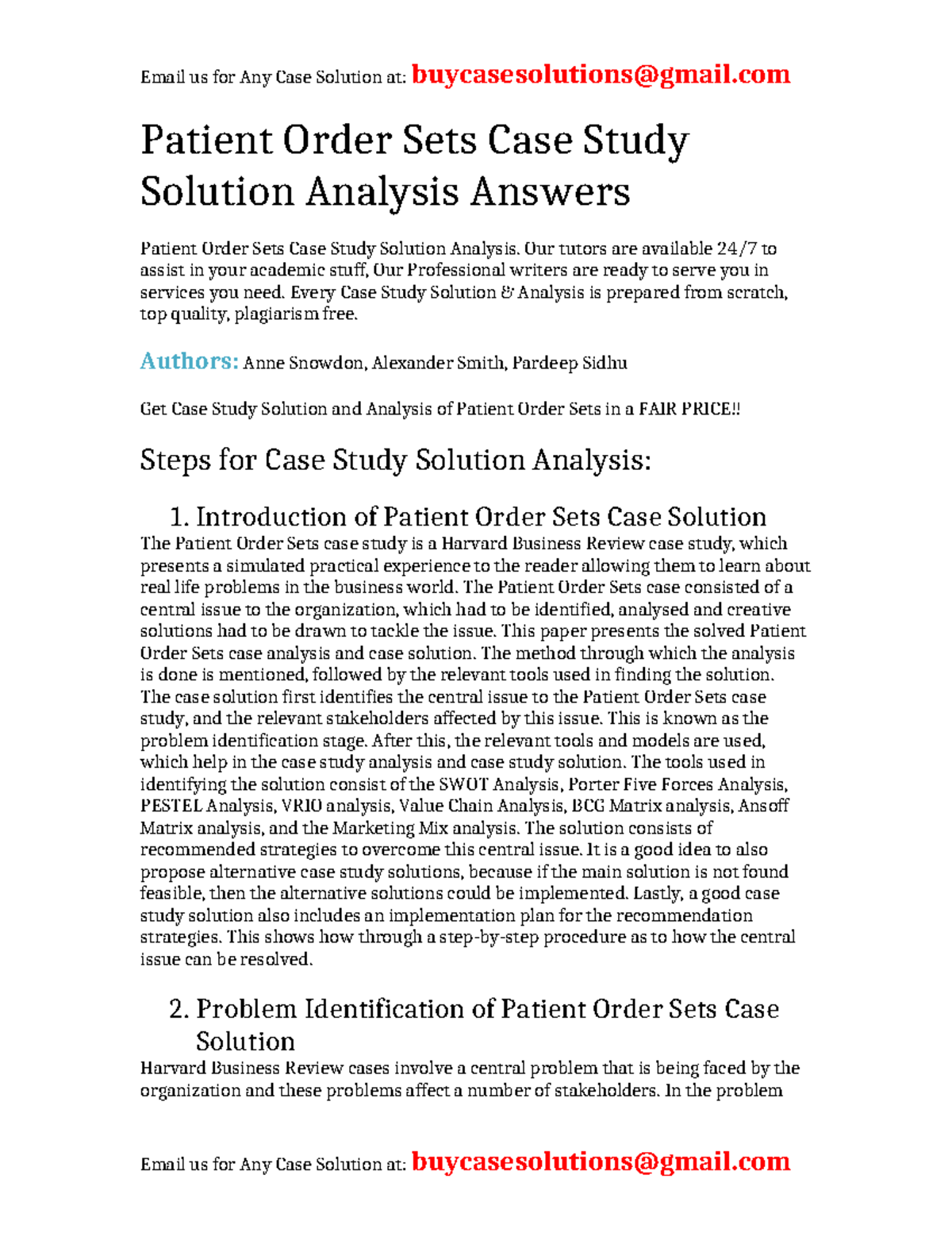 Patient Order Sets HBR Case Study Analysis and Solutions - Studocu