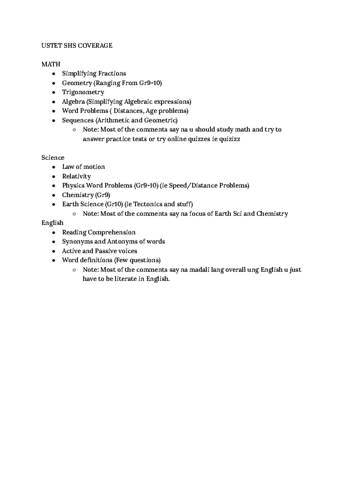 Ustet reviewer for incoming Senior High School - MATH 1.) Which of the ...