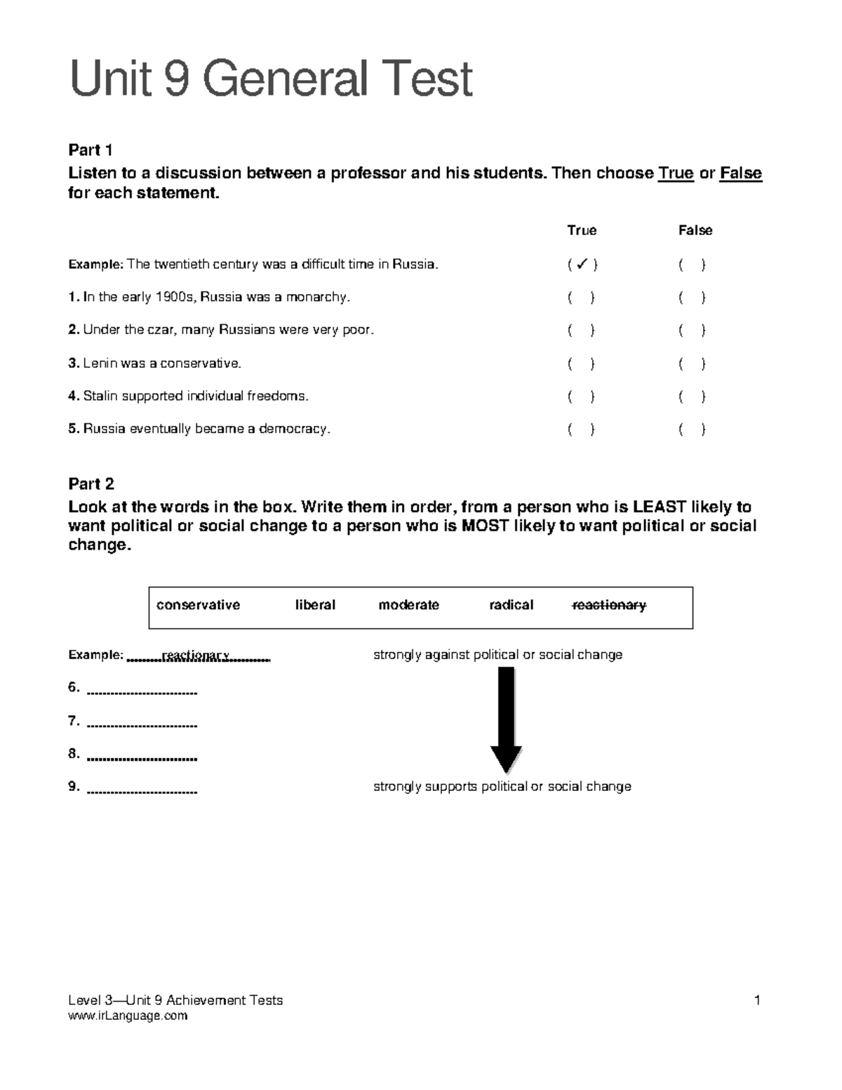 TN3 Unit 9 General Test - Level 3 Achievement Assessment - Studocu