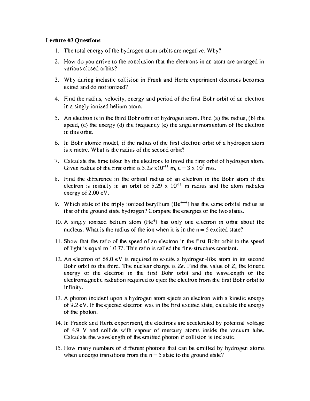 Tutorial Lecture #3 - Set of questions for practice - Lecture #3 ...