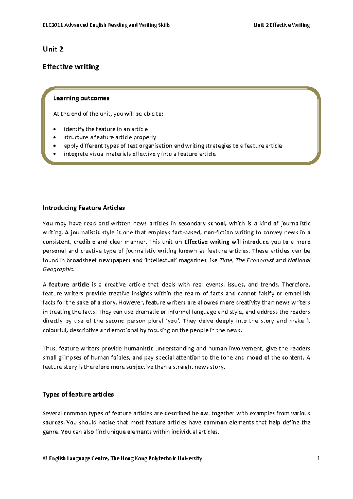 Unit 2.1 Understanding and Crafting Feature Articles - Studocu