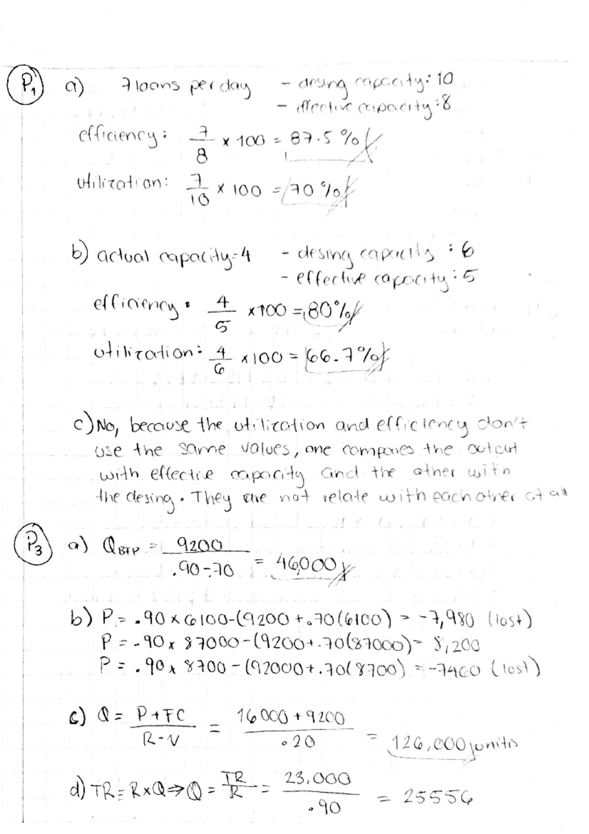 Capacity Exercise: P1 & P3 Analysis and Calculations - Studocu
