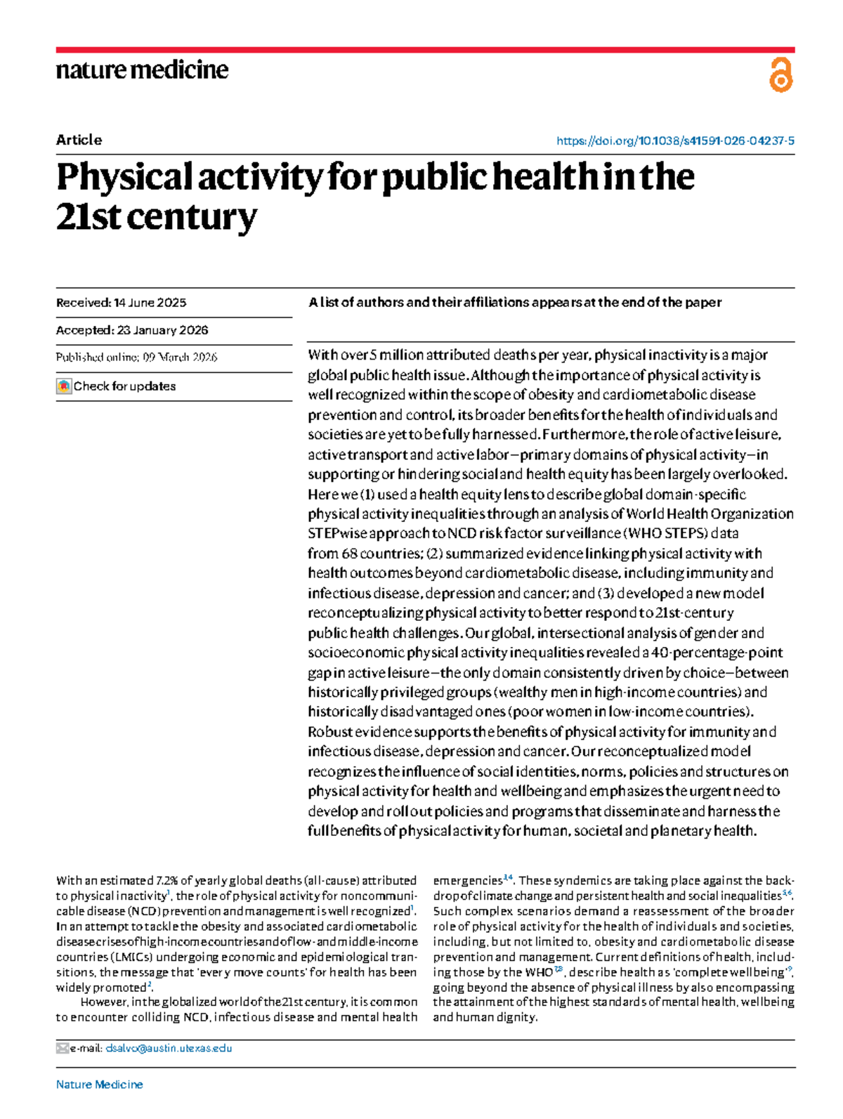 Physical Activity for Public Health: Addressing Inequalities in the ...