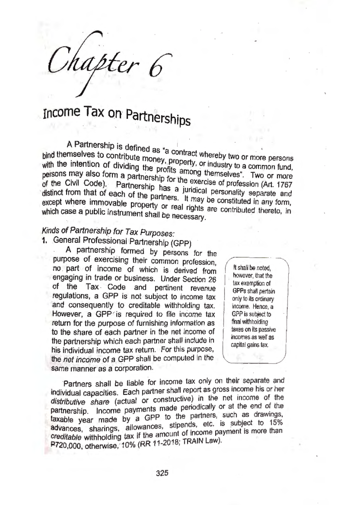 Chapter 06: Income Tax on Partnerships (GPP and GP) Analysis - Studocu