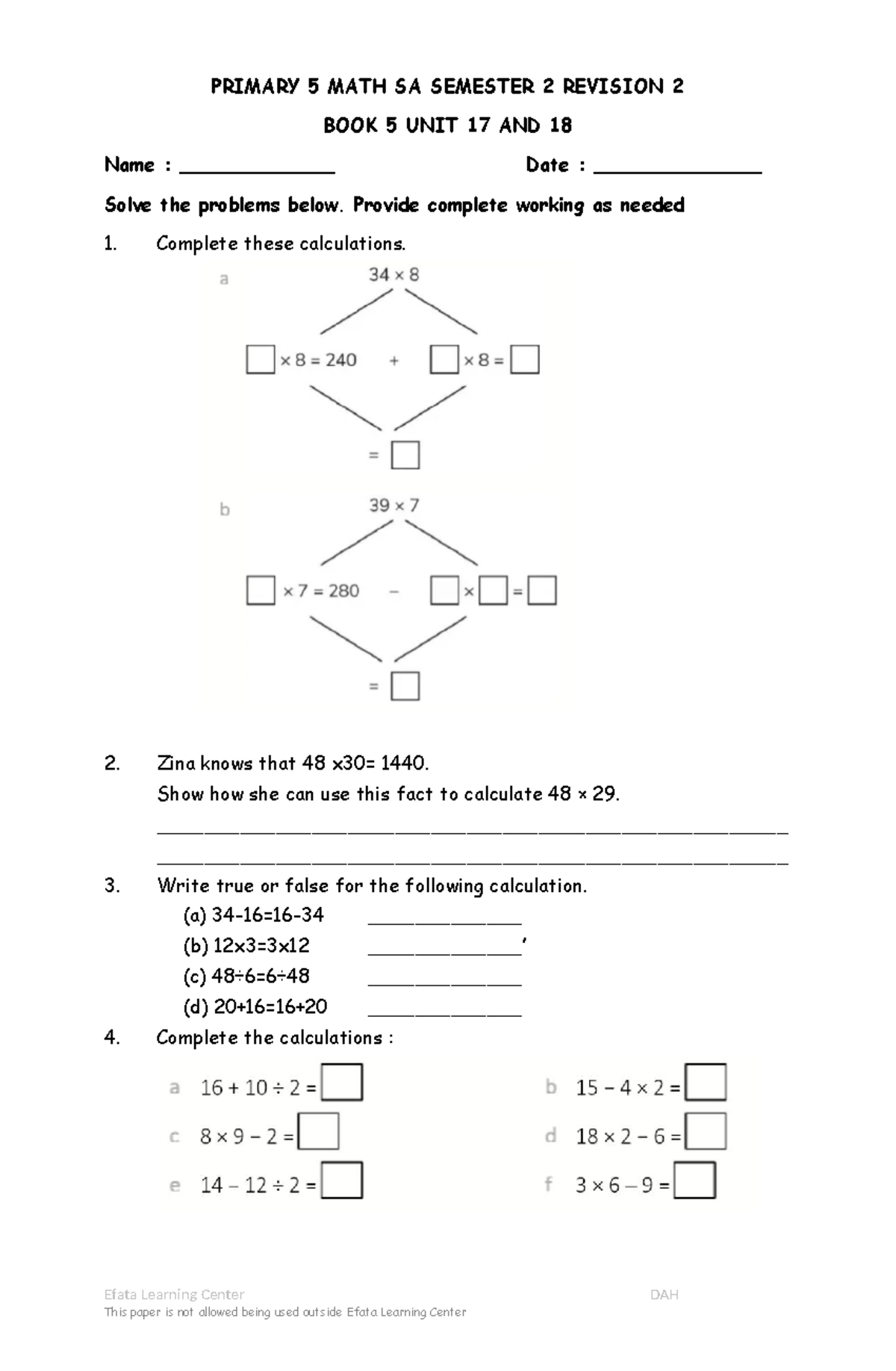 Primary 5 MATH SA Sem 2 Revision: Units 17 & 18 Exercises - Studocu