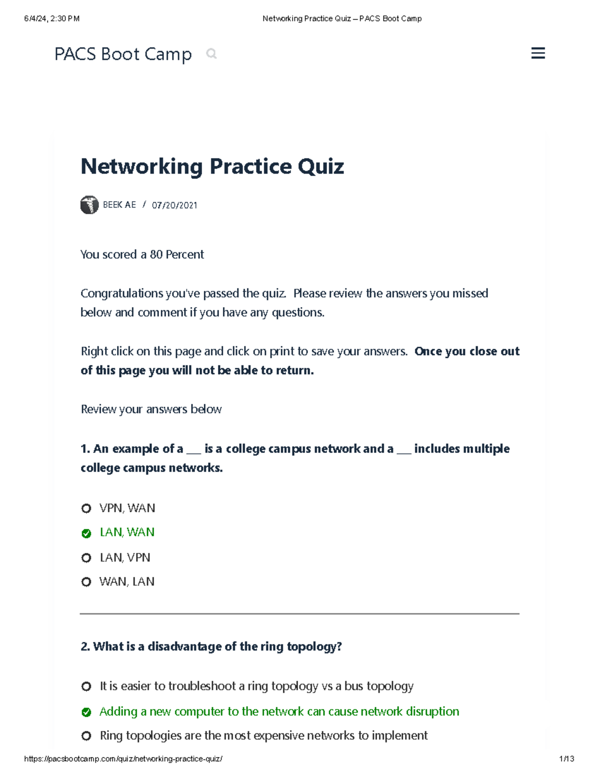 Networking Practice Quiz – PACS Boot Camp - Networking Practice Quiz ...
