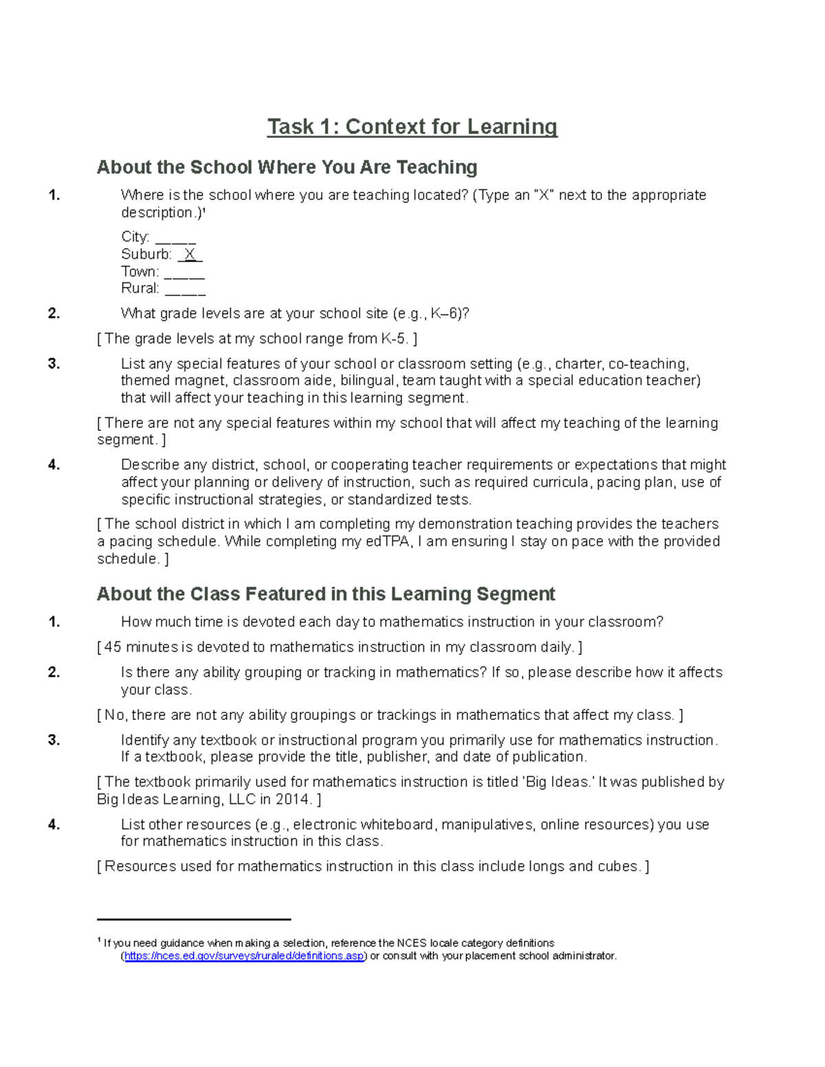 Task 1: Learning Context for 1st Grade Math Instruction - Studocu