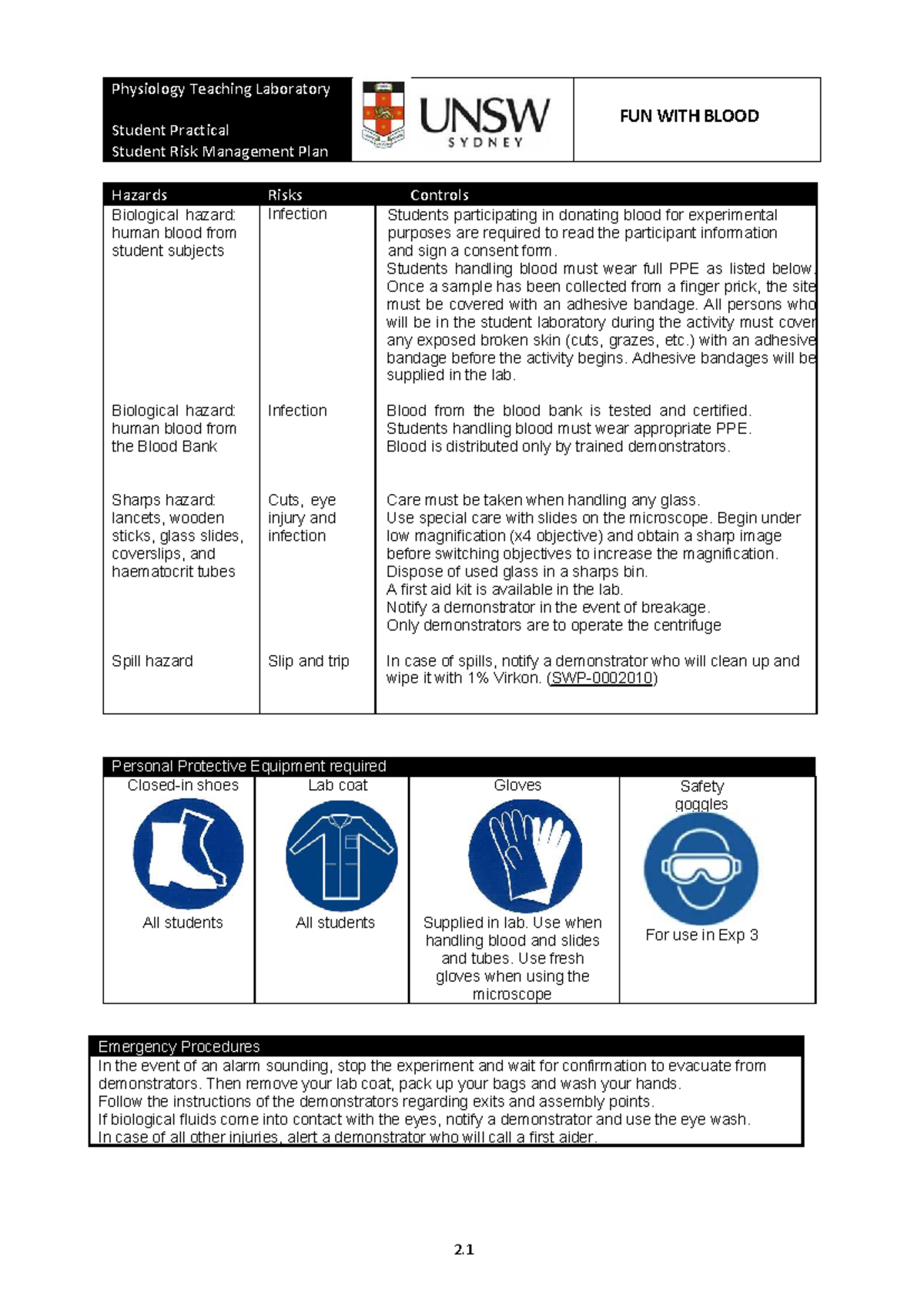 Physiology 2026: Fun with Blood - Final Week 2 Lab Safety Guidelines ...