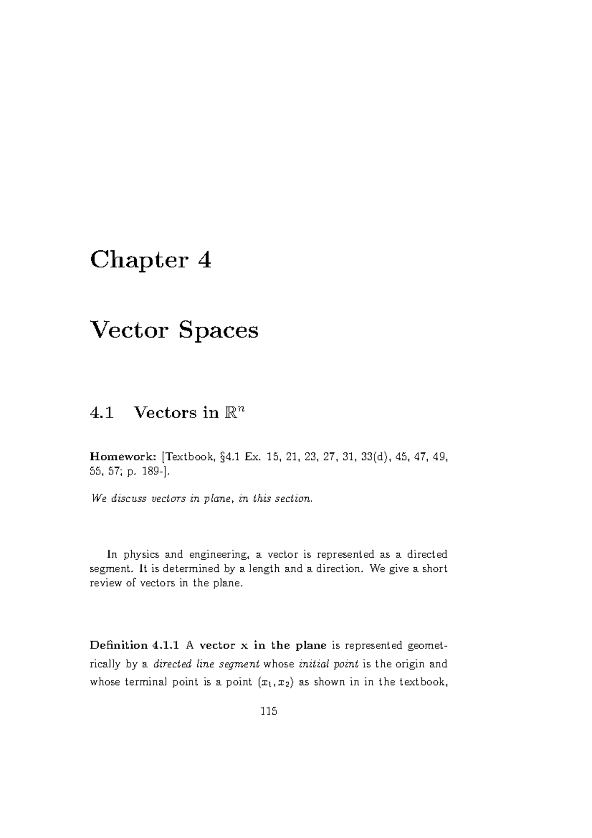 M290 Linear Algebra Notes: Chapter 4 - Vector Spaces and Vectors in Rn ...