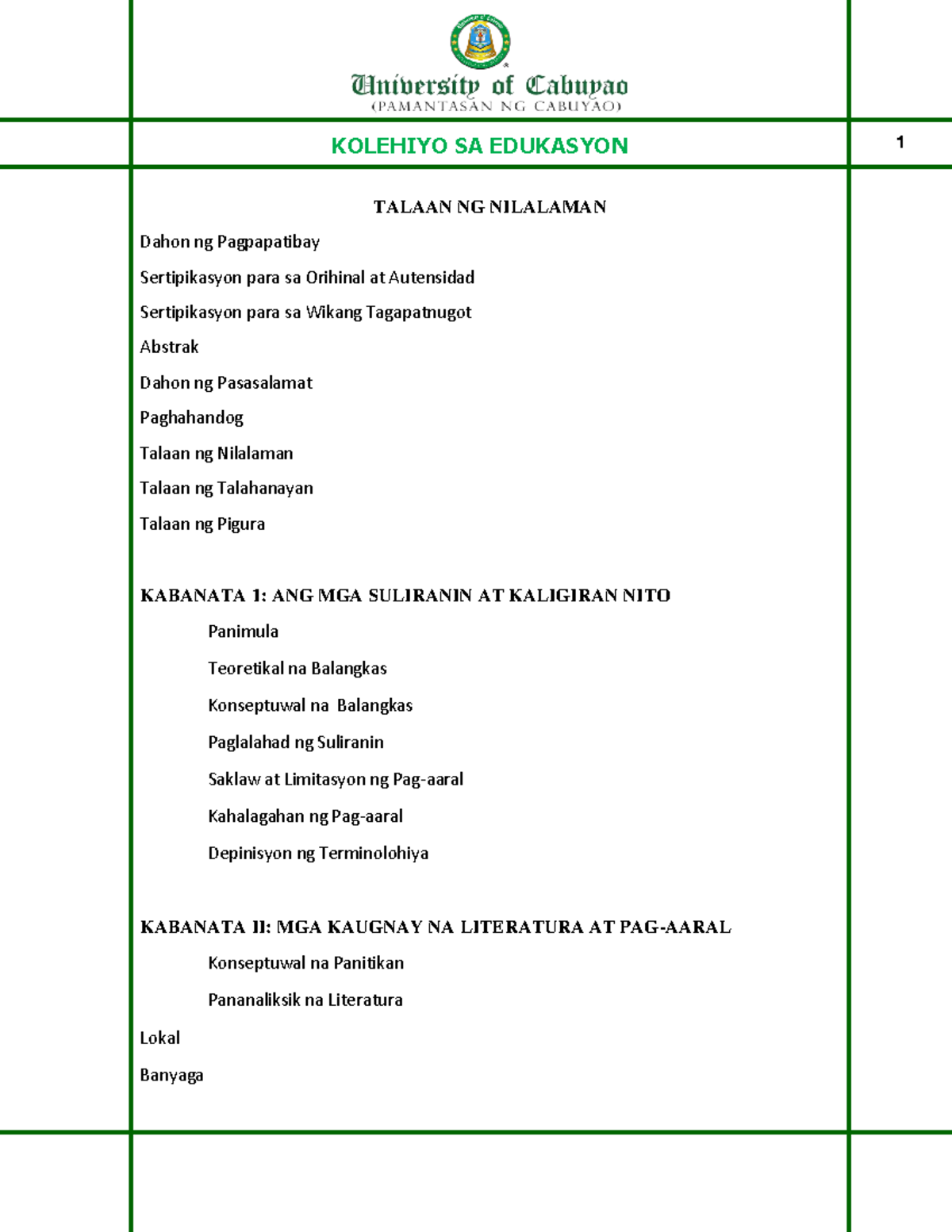 Pangkat Labing- Tatlo - good - TALAAN NG NILALAMAN Dahon ng ...