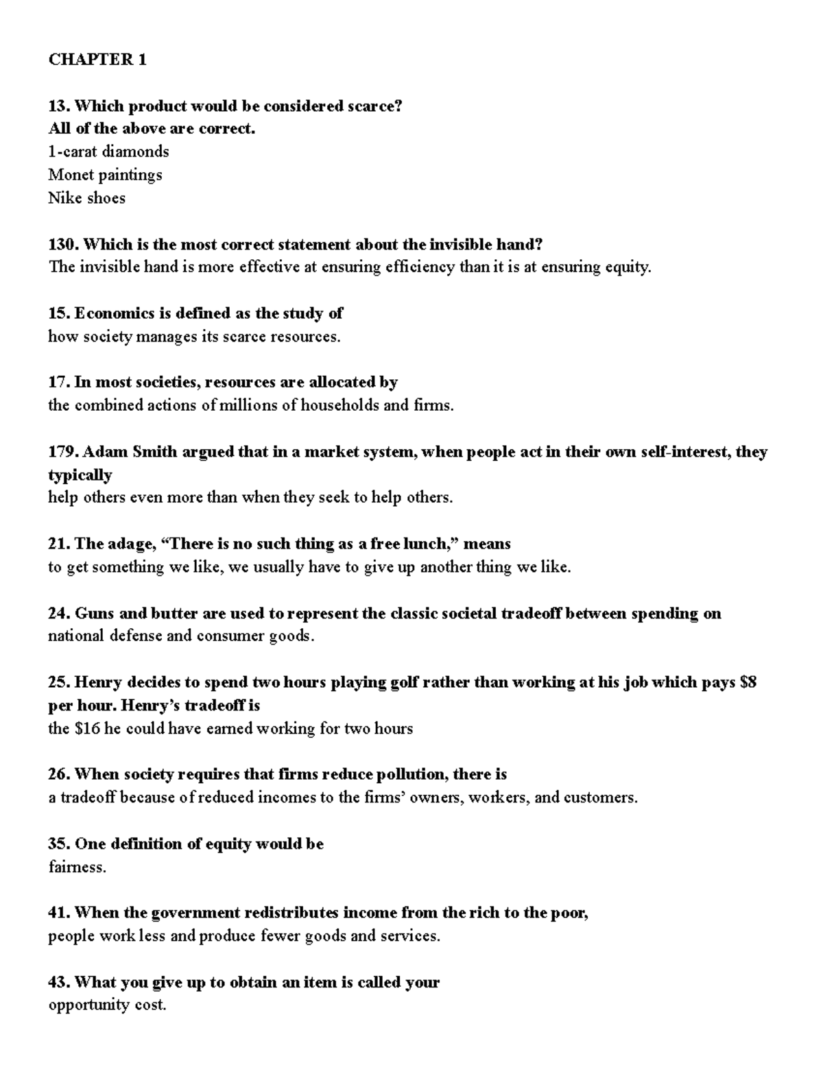 Economics Quiz Compilation: Key Concepts & Examples - Studocu