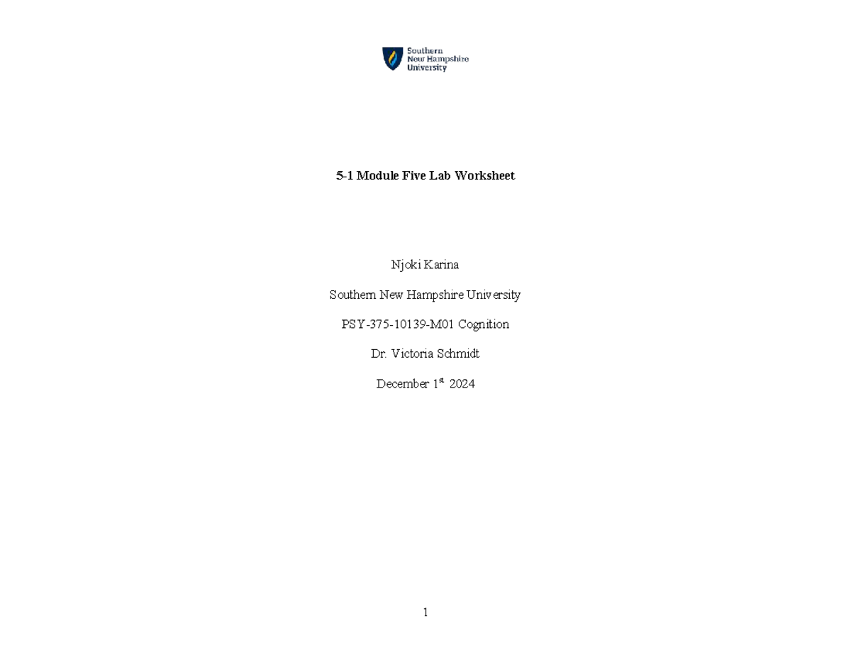 PSY-375 Module Five Lab Worksheet: Cognition in Language Processing - Studocu