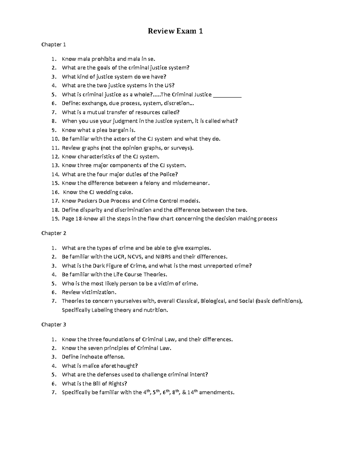 Criminal Justice System Review - Exam 1 Prep (CJ 101) - Studocu